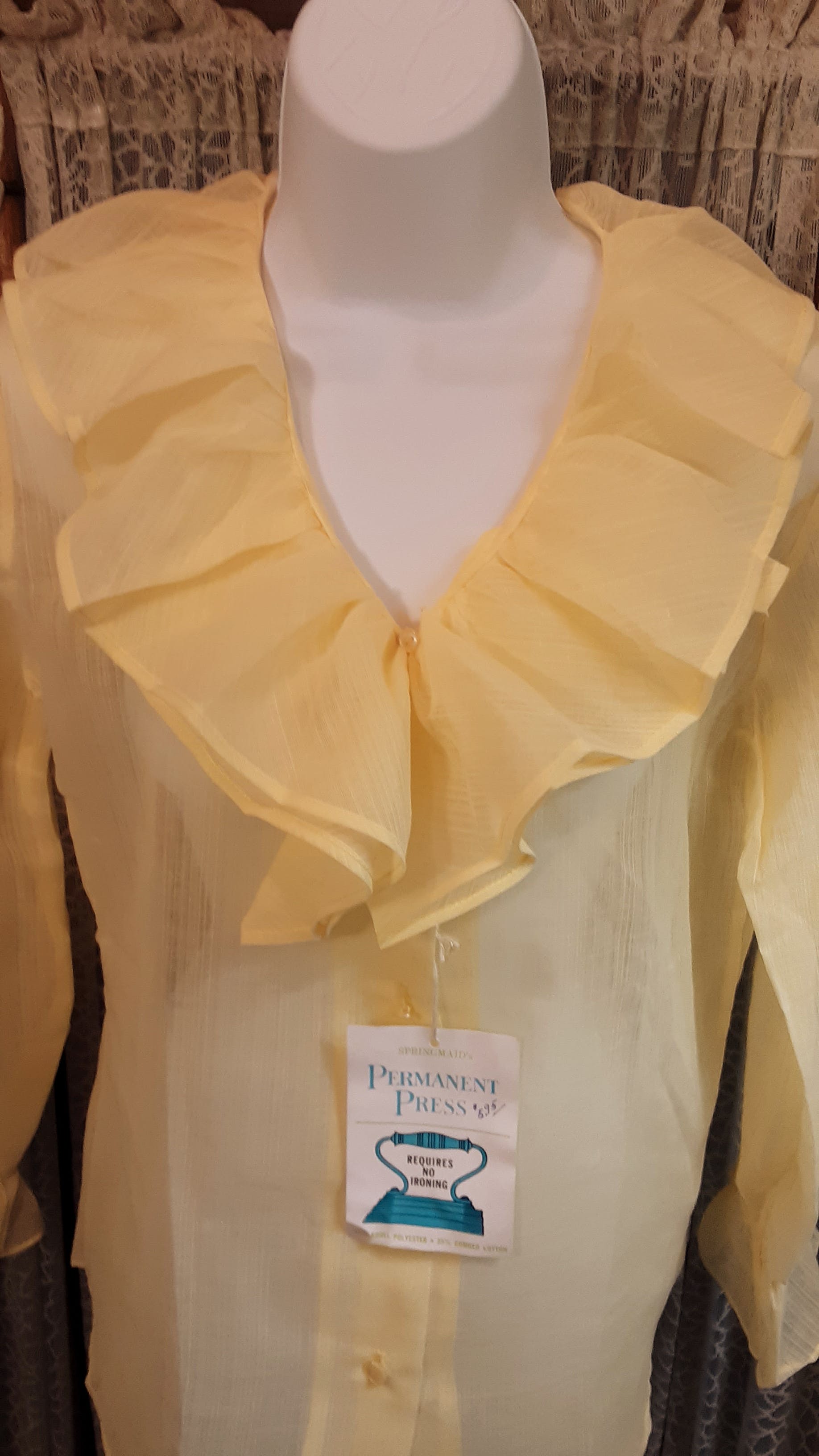 Vintage 70's Deadstock Sheer Yellow Ruffle Collar Blouse by Springmaid ...