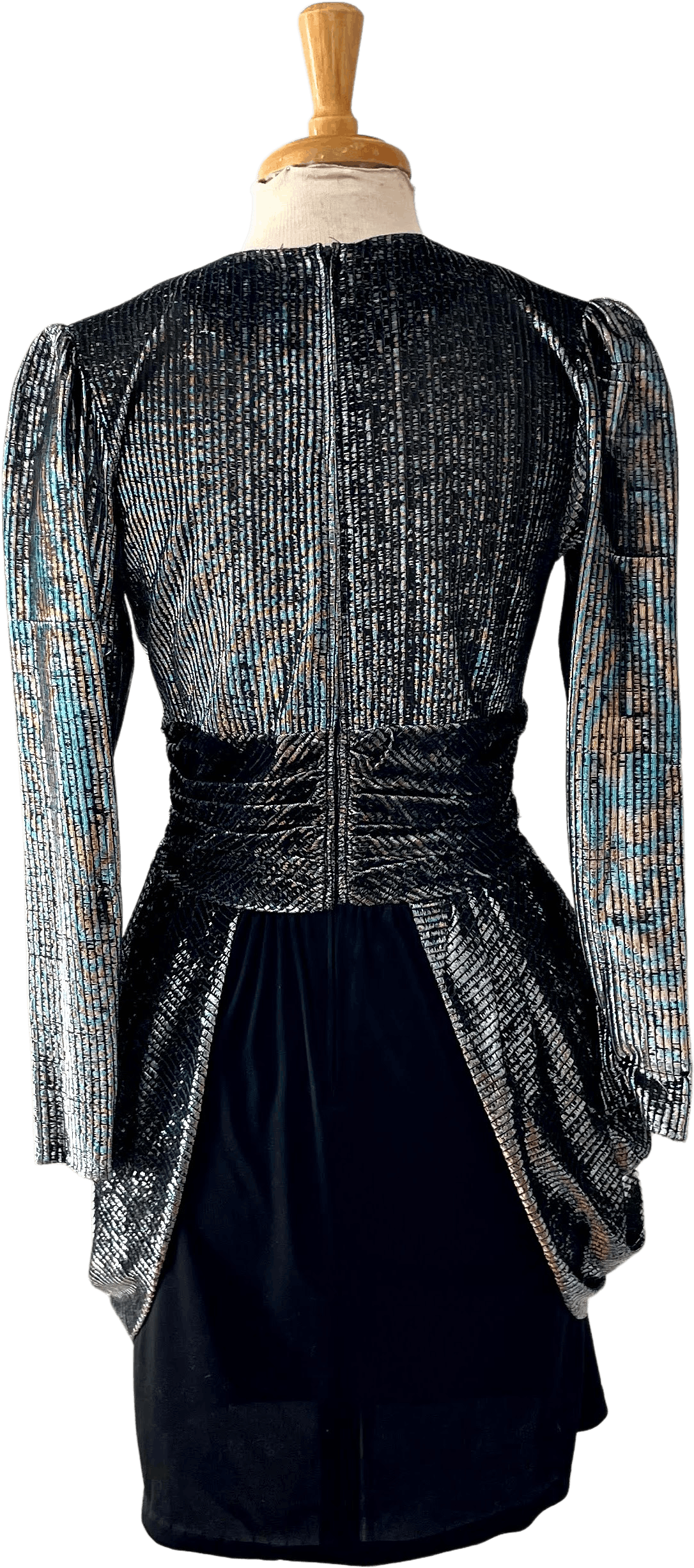 Vintage 70’s Silver Metallic Peplum Disco Dress with Long Sleeves by ...