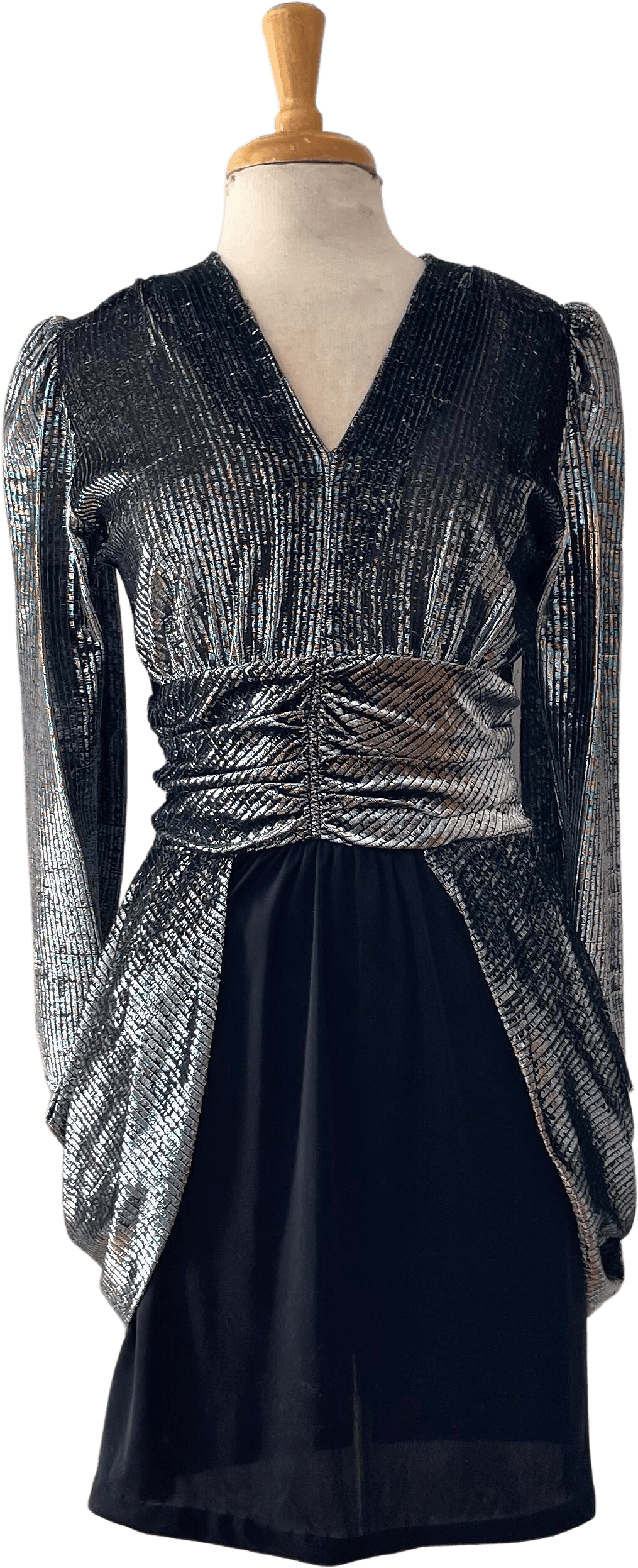 Vintage 70’s Silver Metallic Peplum Disco Dress with Long Sleeves by ...