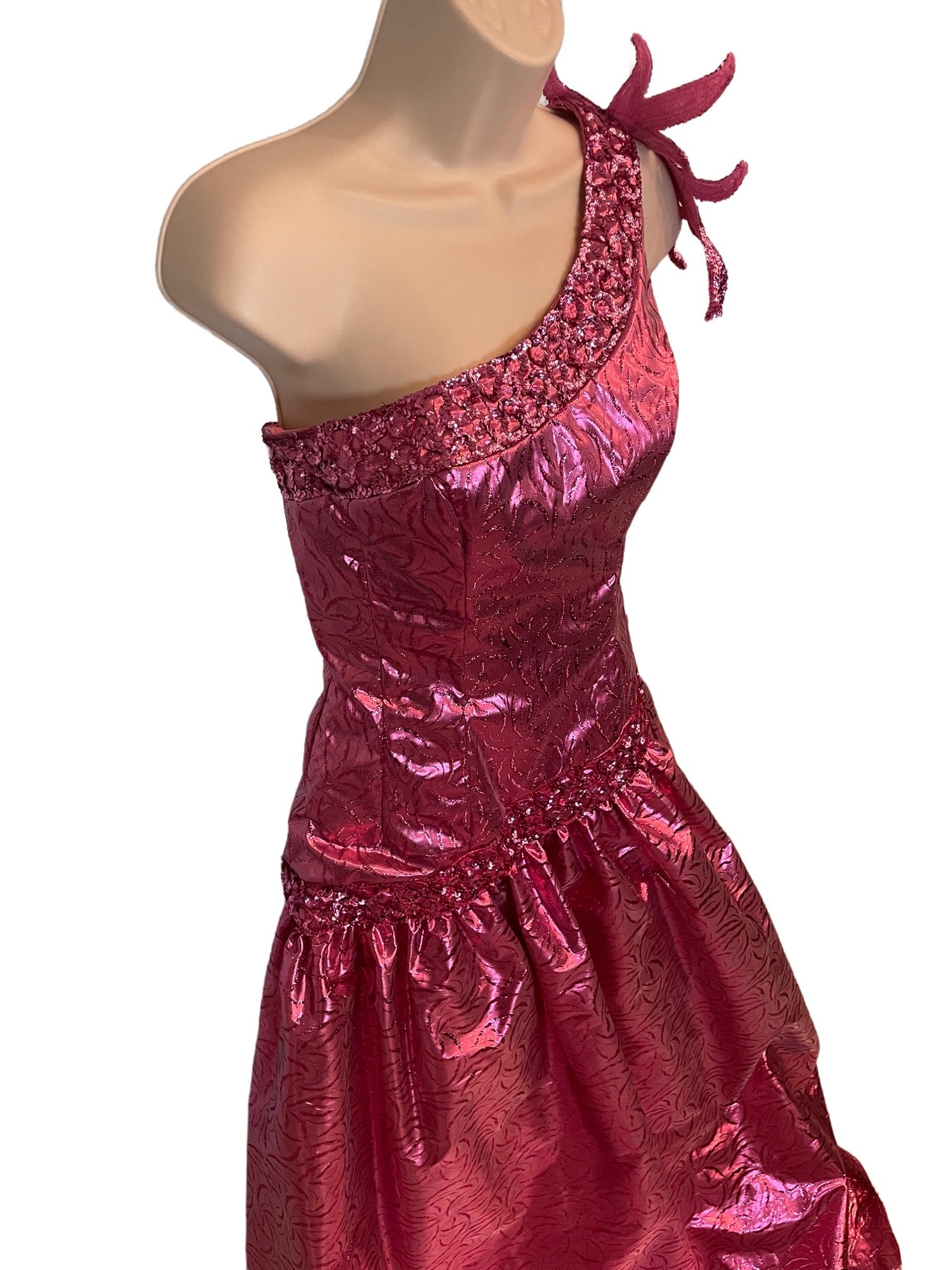 Mike Benet Pink One-Shoulder Sequin-Detailed Vintage Formal Prom Dress ...