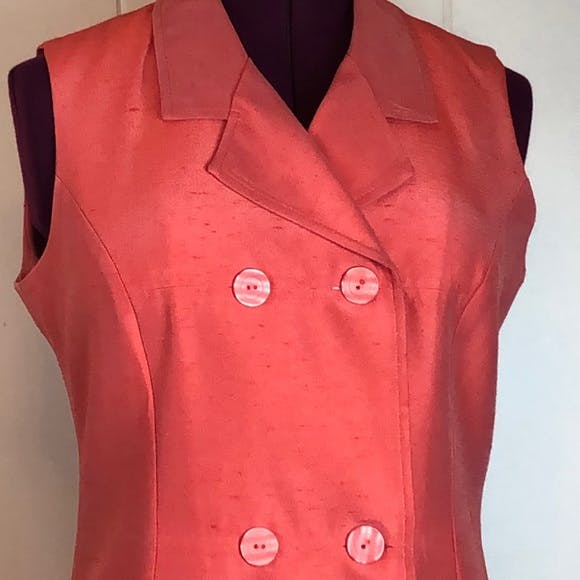 Vintage 80's/90's Coral Double Breasted Sleeveless Suit Dress by Dani ...