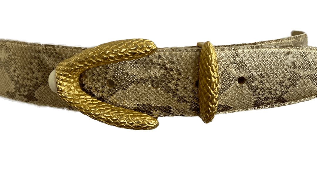 Vintage 80s/90s Gold Snakeskin Print Belt With Ornate Gold Buckle By ...