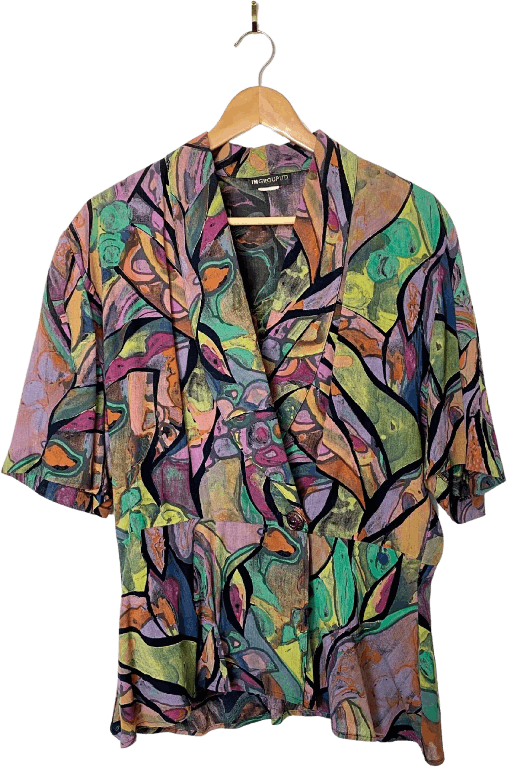 Vintage 80's Short Sleeve Colorful Art Blouse by Group Ltd | Shop THRILLING