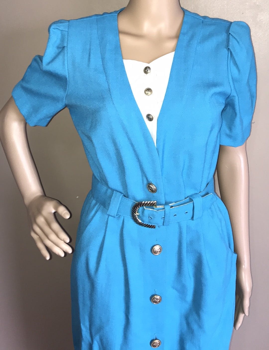 Vintage 80's Buttoned and Belted Blue Dress by Breli Originals | Shop ...