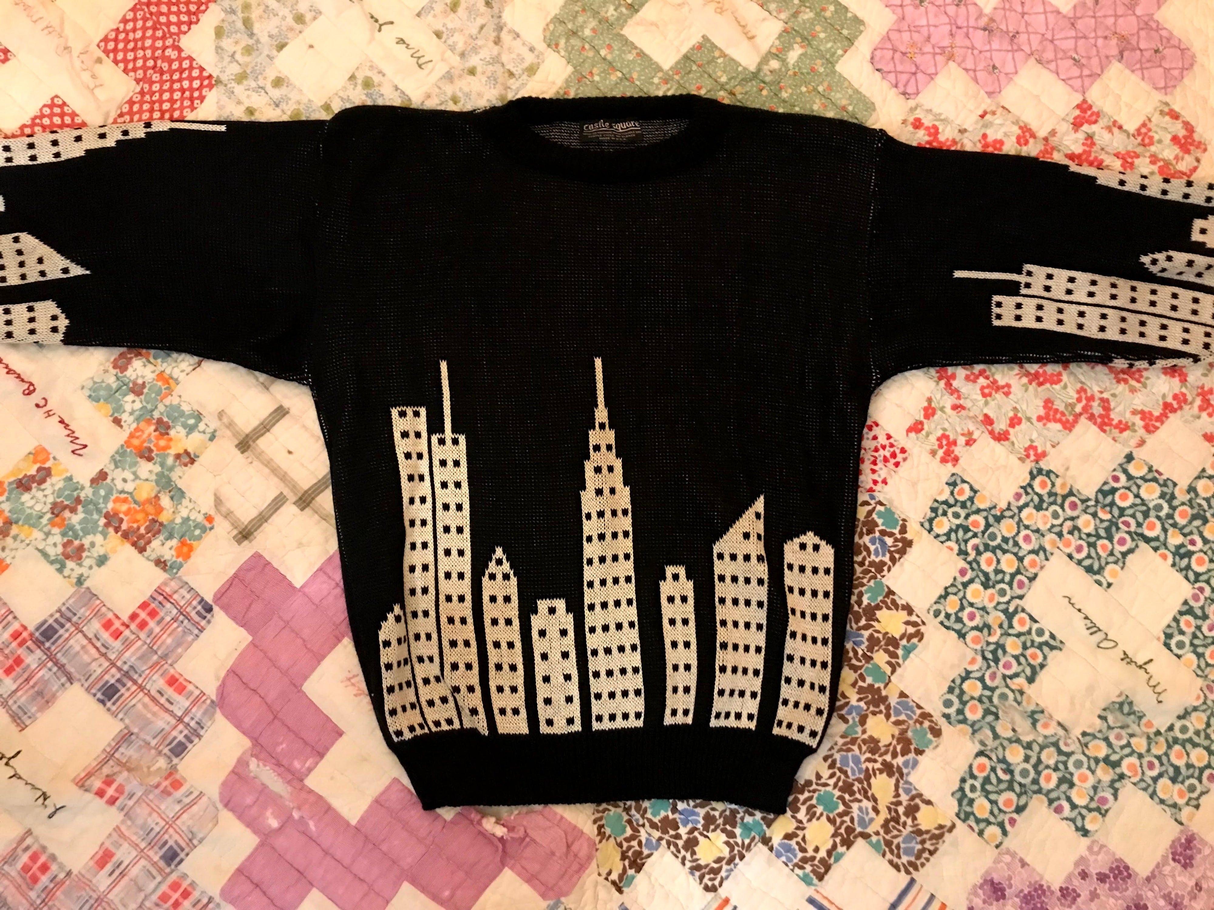 Vintage 80’s City Scene Black White Chunky Knit Sweater by Castle ...