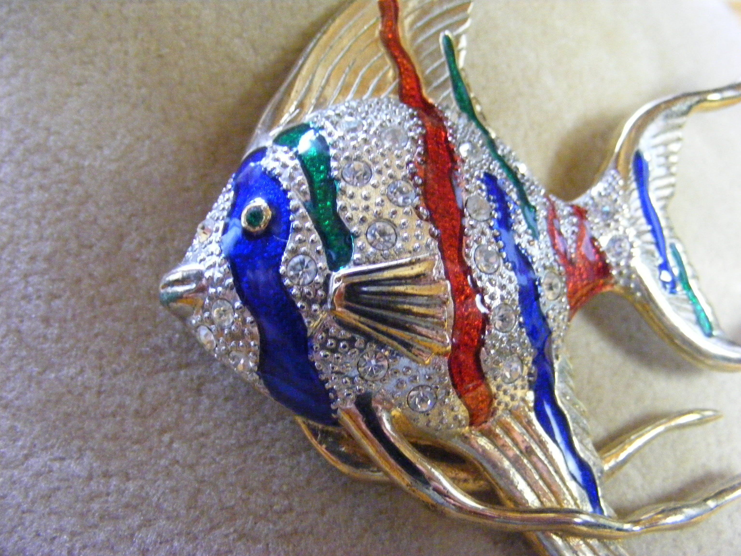 Vintage 80’s Fish Pin Lg 4" Enamel and Rhinestone Studded | Shop THRILLING