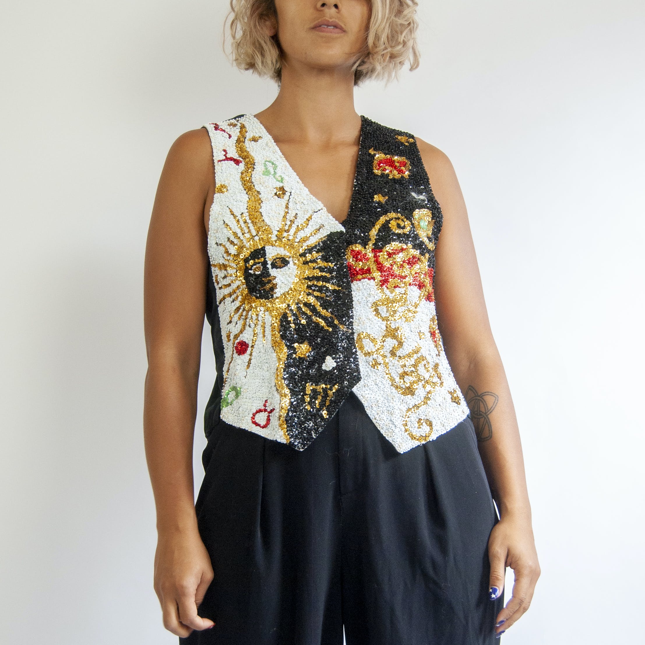 Vintage 80’s Full Sequin Celestial Lady Luck Vest by Fashion Fantasy ...