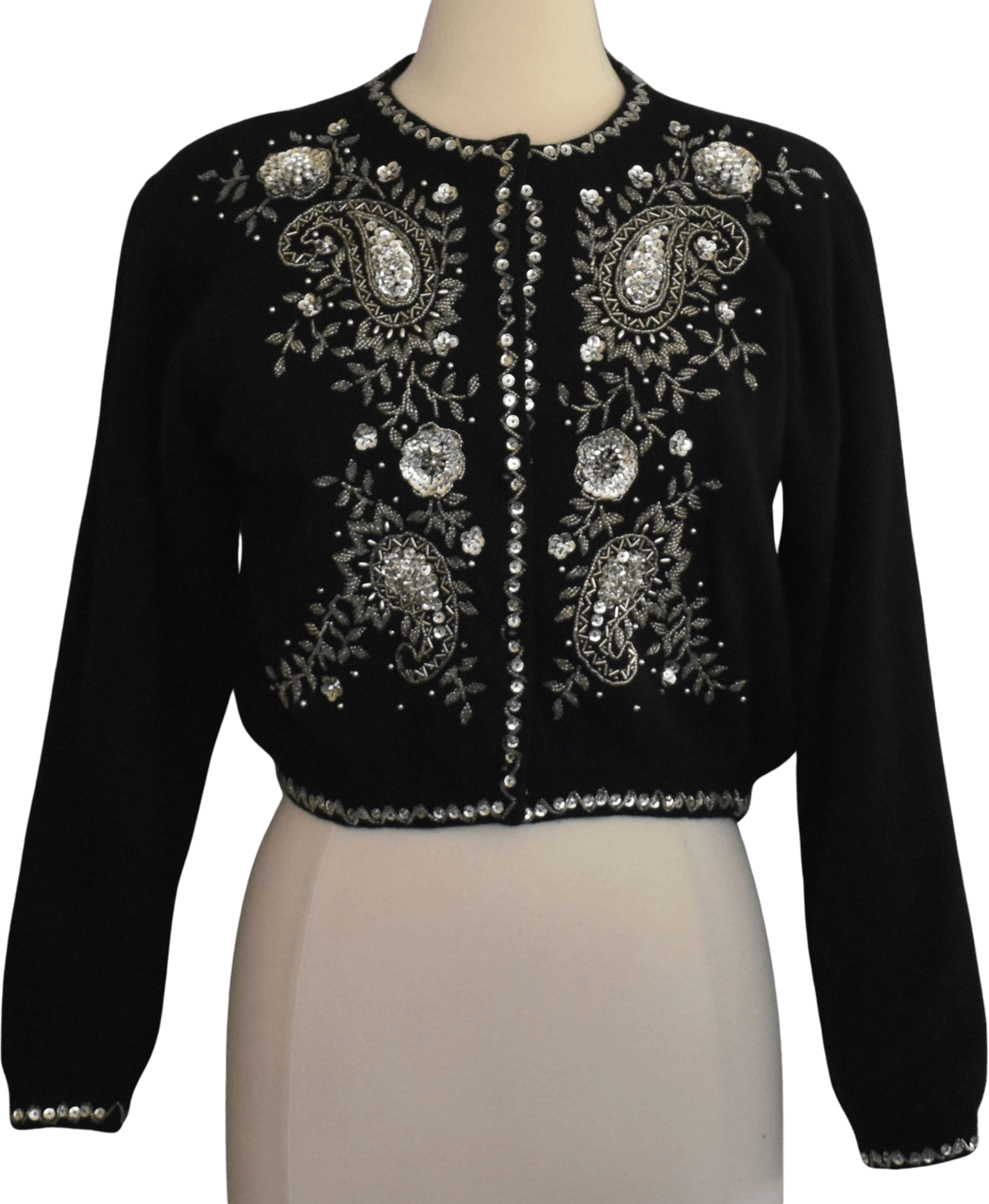 Vintage 80's Hand Beaded and Sequined Black Angora Blend Cropped ...