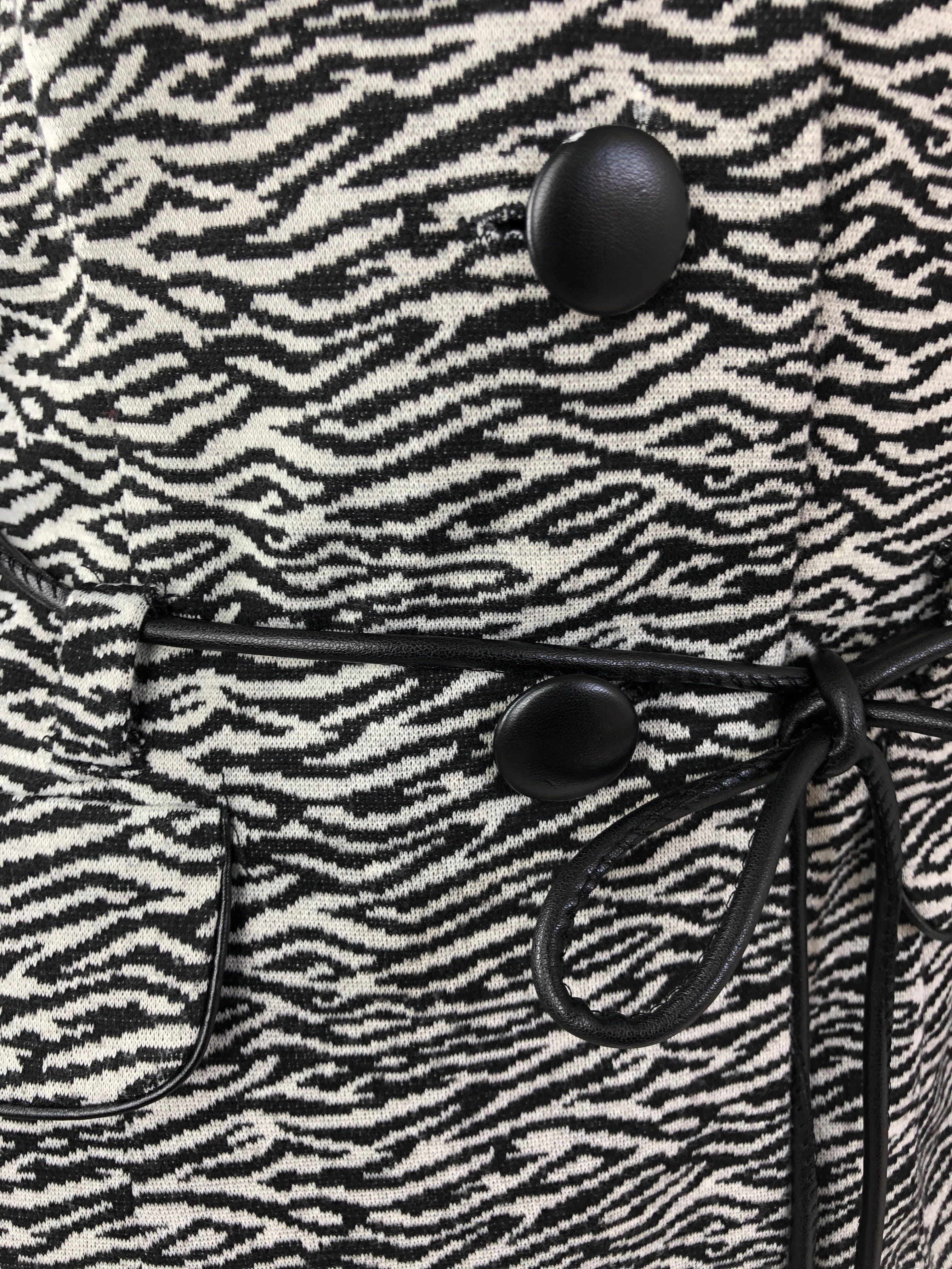 Vintage 80's Knit Zebra Print Button Up Jacket with Leather Tassel Belt ...