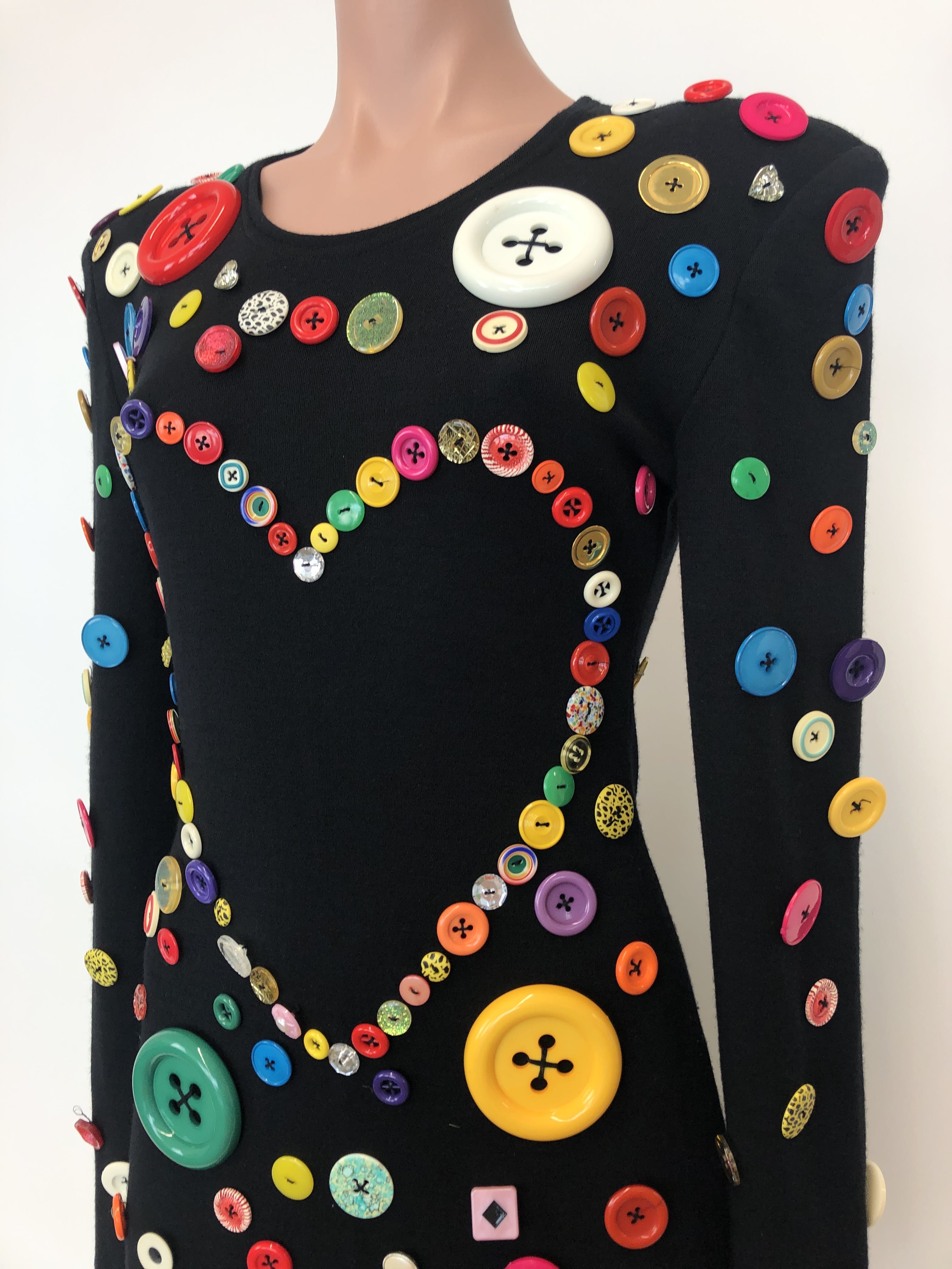 Vintage 80's Maximalist Multicolor Button Dress by Patrick Kelly | Shop ...