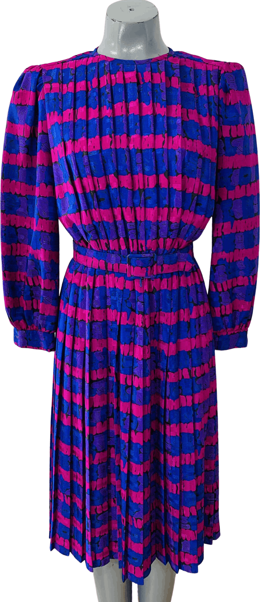 Vintage 80's Blue, Pink and Purple Striped Pleated Dress by Mavinette ...