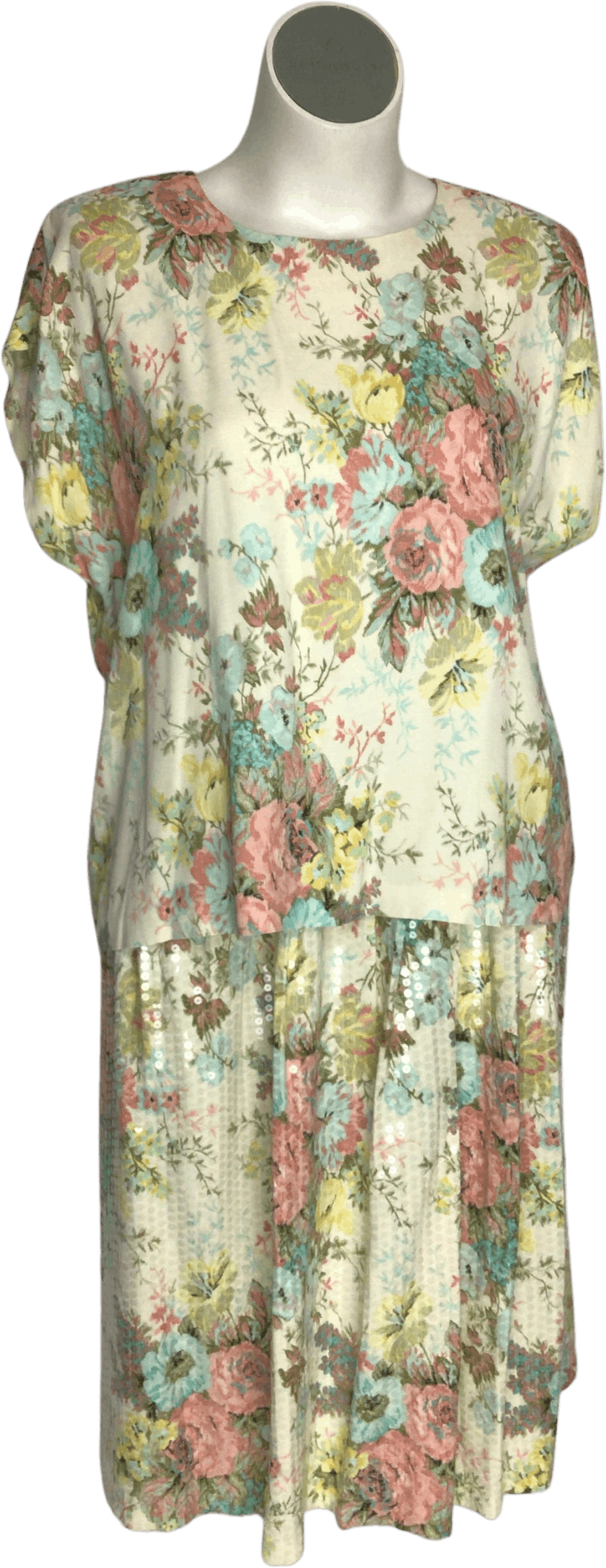 Vintage 80's Pastel Floral Sequin Cottagecore Top and Skirt Set by ...