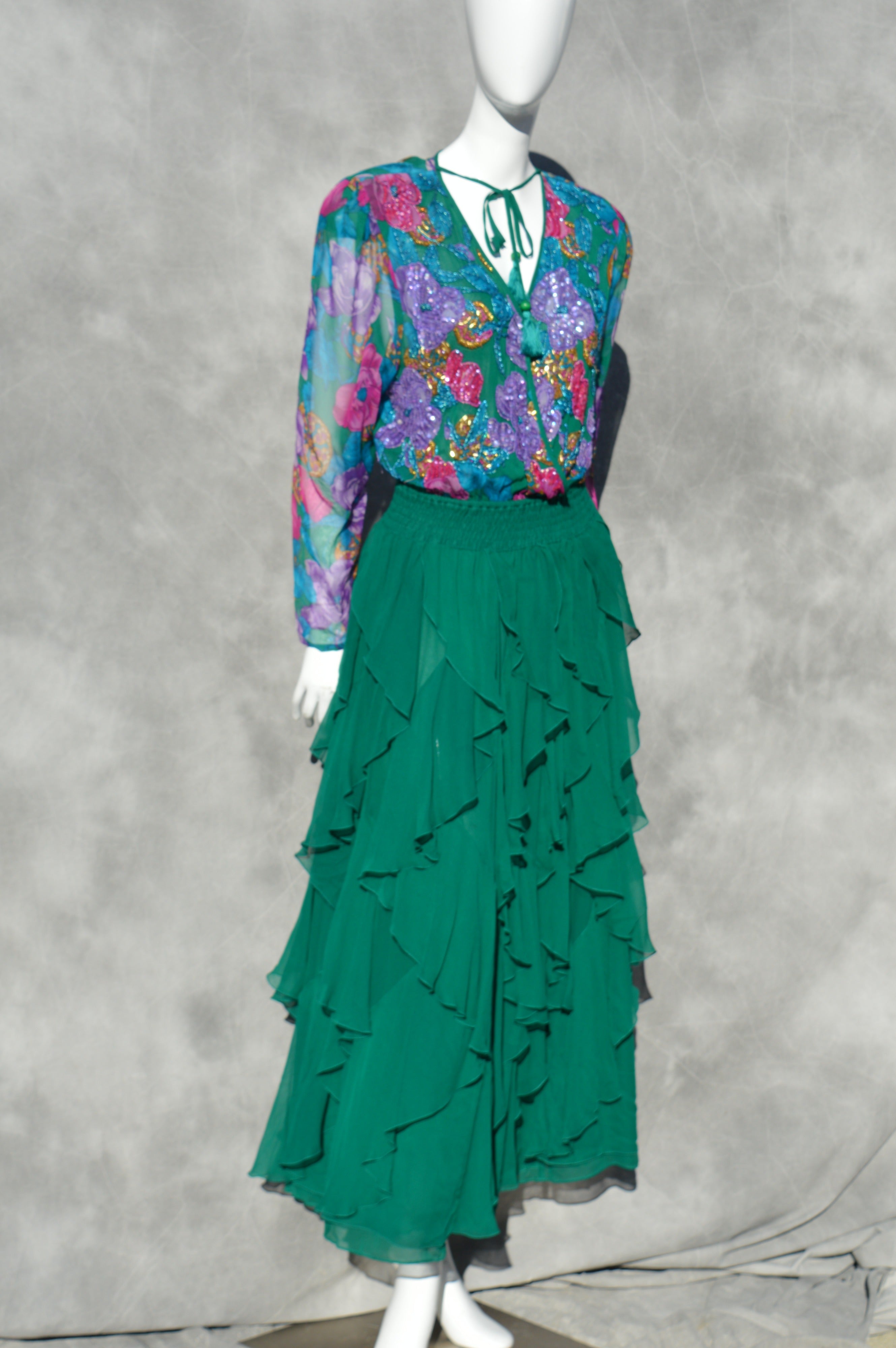 Vintage 80s Ruffle Silk Dress Party Gown by Diane Freis | Shop THRILLING