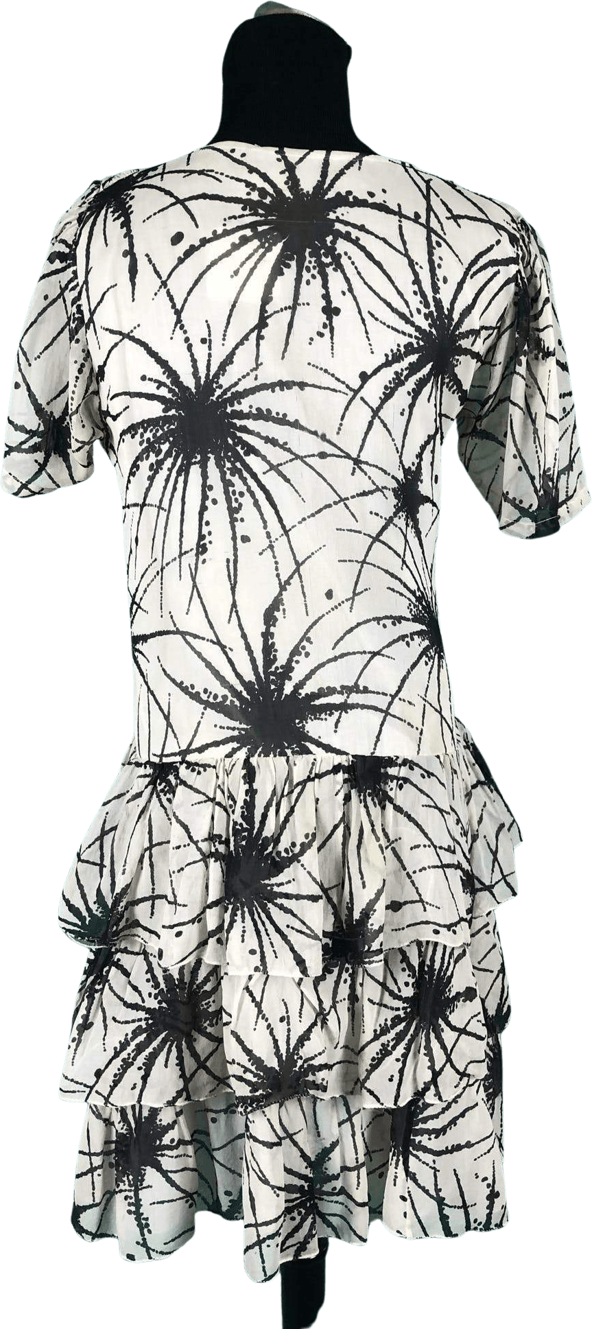 Vintage 80's Sheer Sleeve Firework Print Tiered Tulle Cowl Neck Drop ...