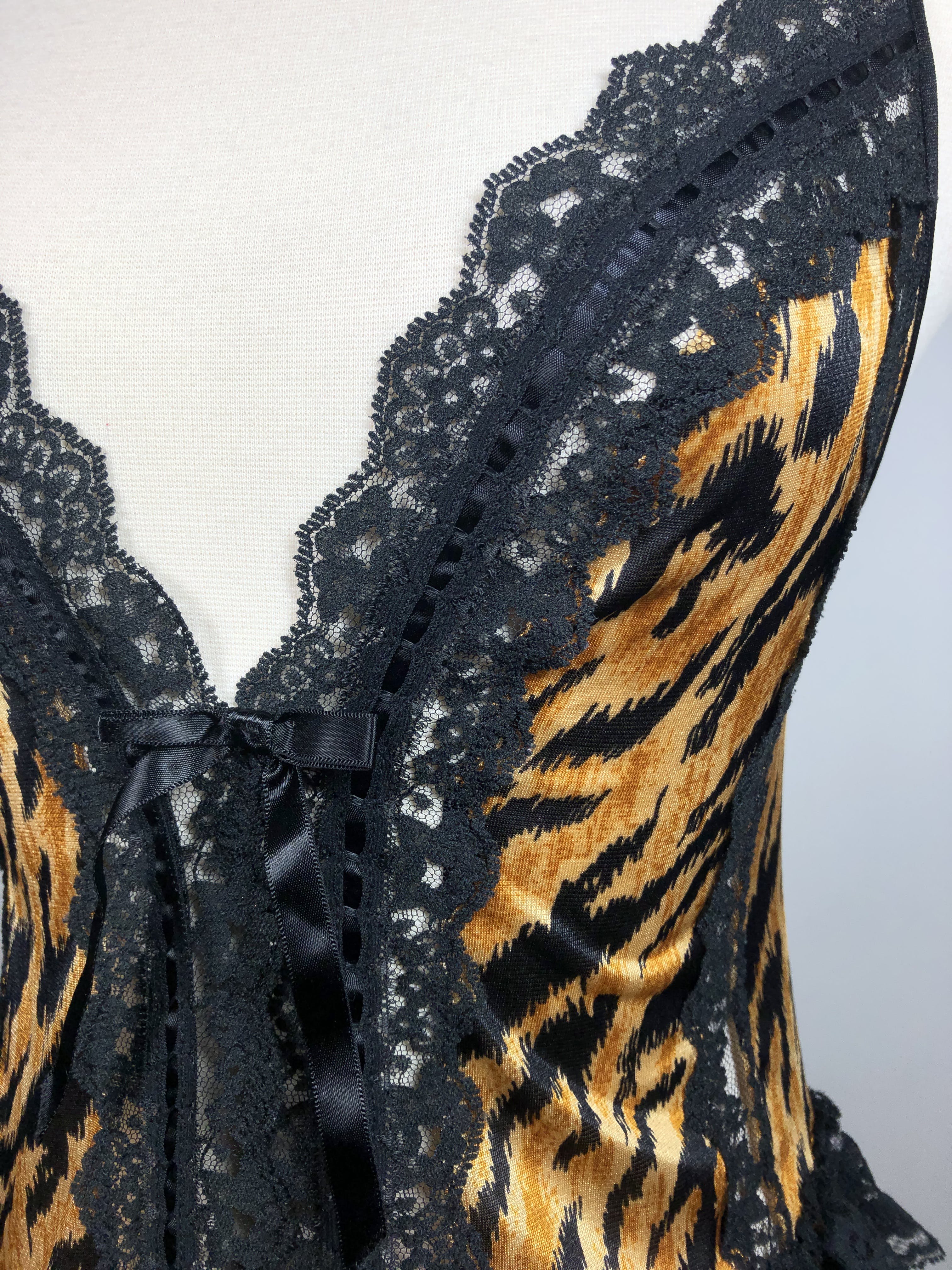 Vintage 80's Tiger Print and Black Lace Teddy by Frederick’s Of ...