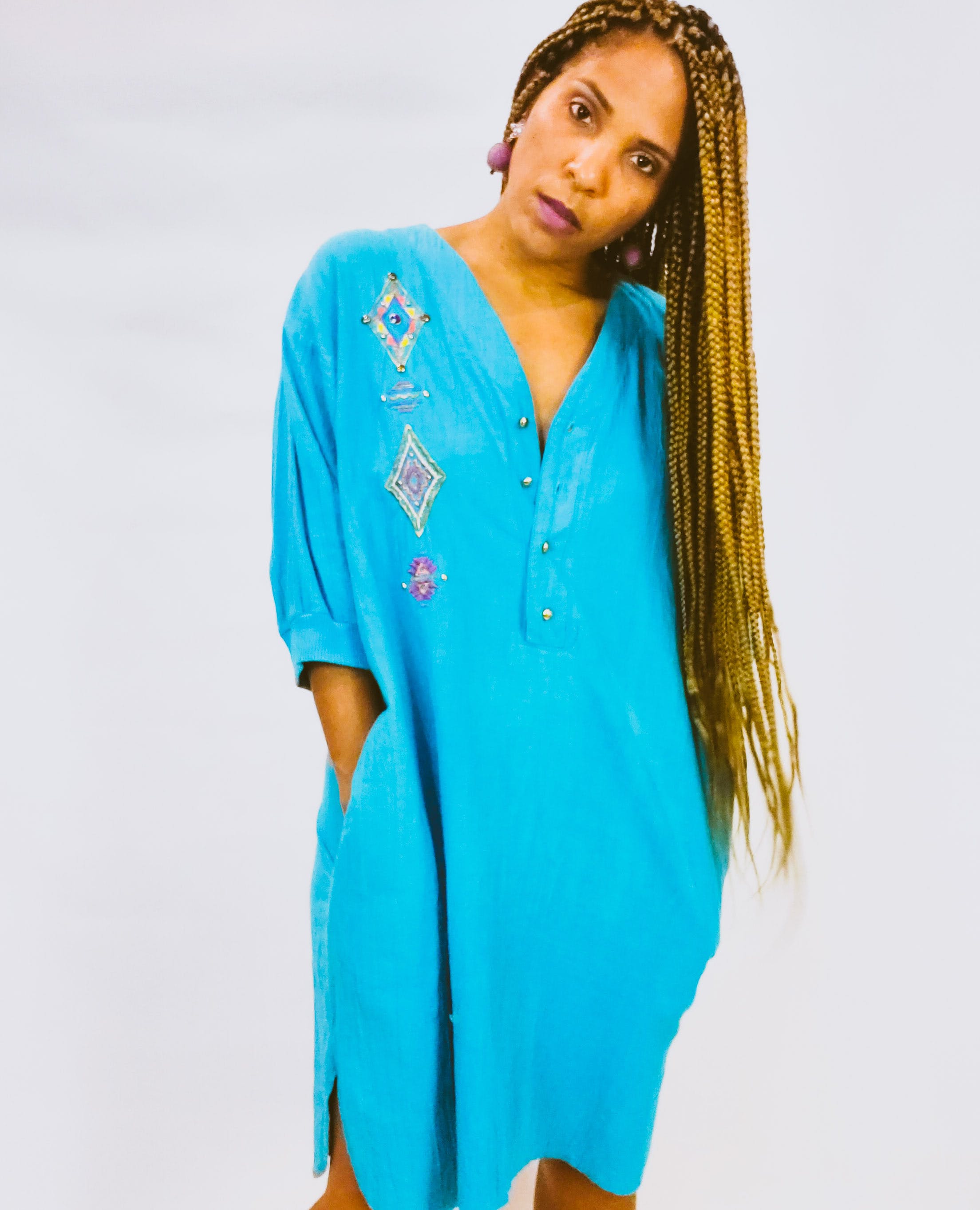 Vintage 80's Turquoise Embroidered Tunic | Shop THRILLING