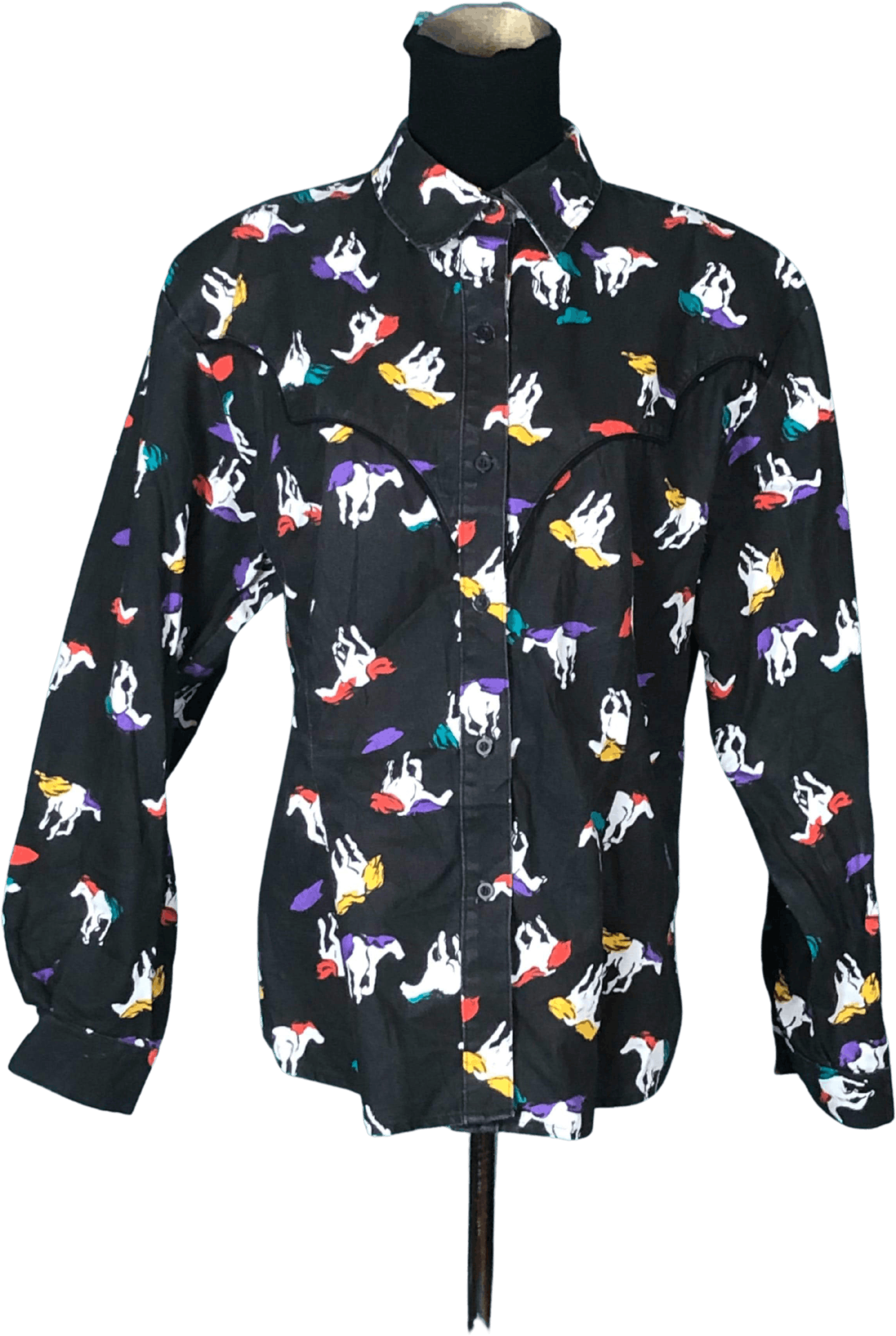 Vintage 80's Western Country Cowboy Bright Horse Print Button Up Long ...