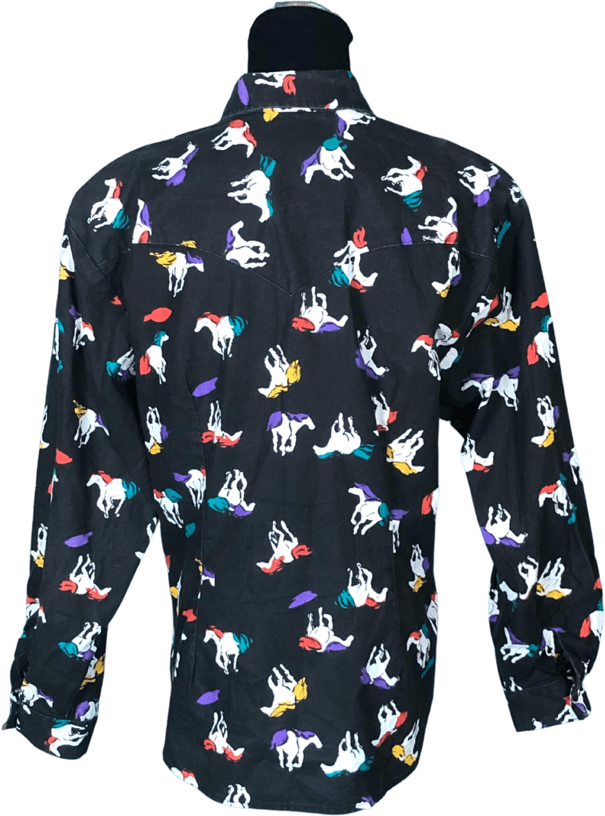 Vintage 80's Western Country Cowboy Bright Horse Print Button Up Long ...