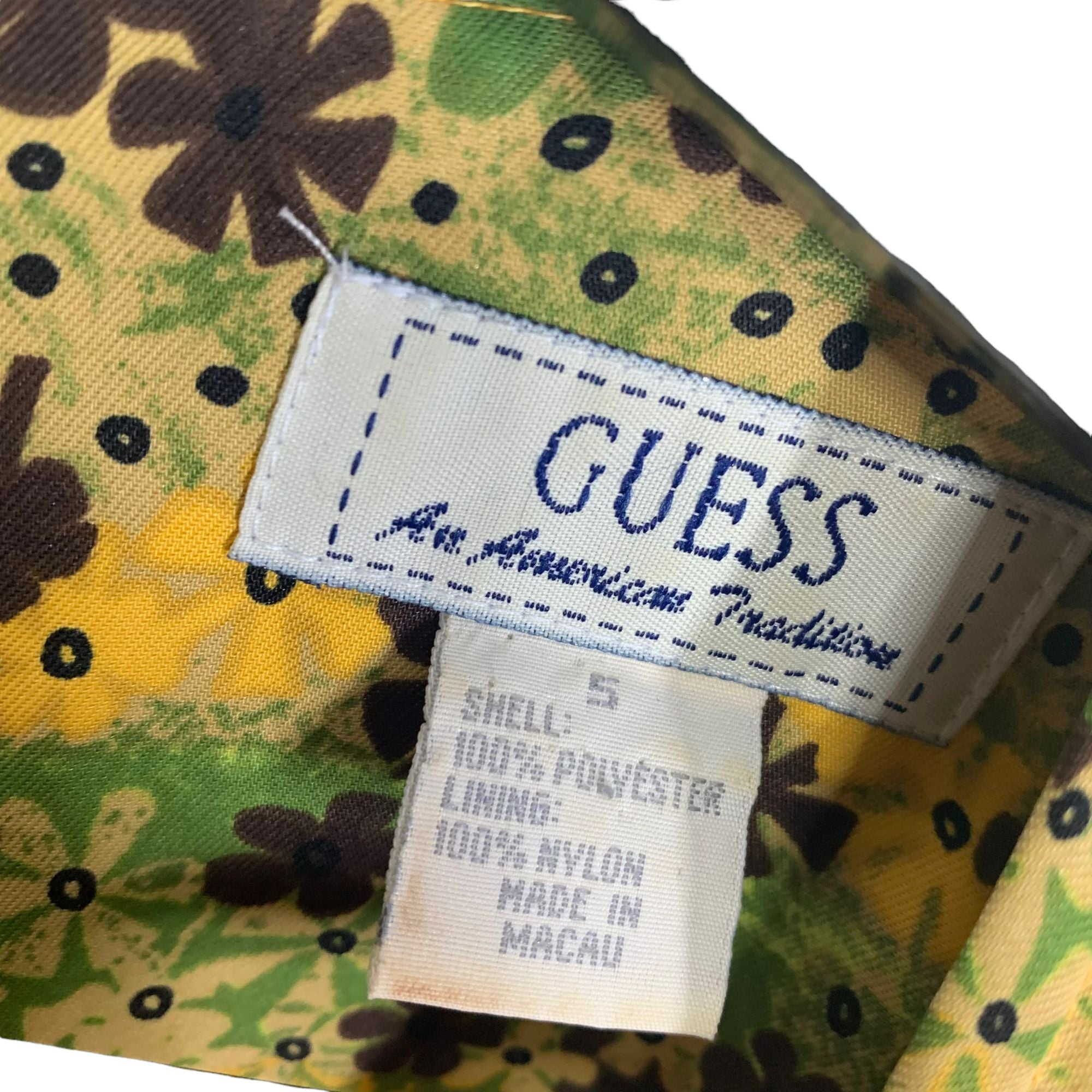 Vintage 90s Guess Yellow Green Floral Print Sleeveless Sheath Mini Dre ...