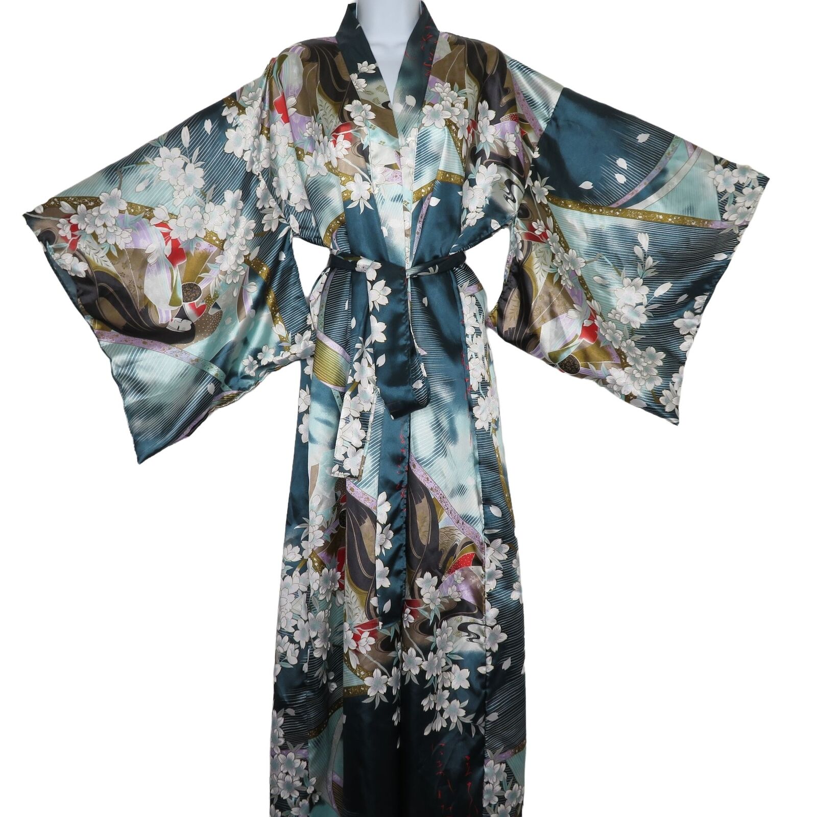 Vintage Traditional Japanese Kimono Dressing Robe Os Belted Keisha Fan ...