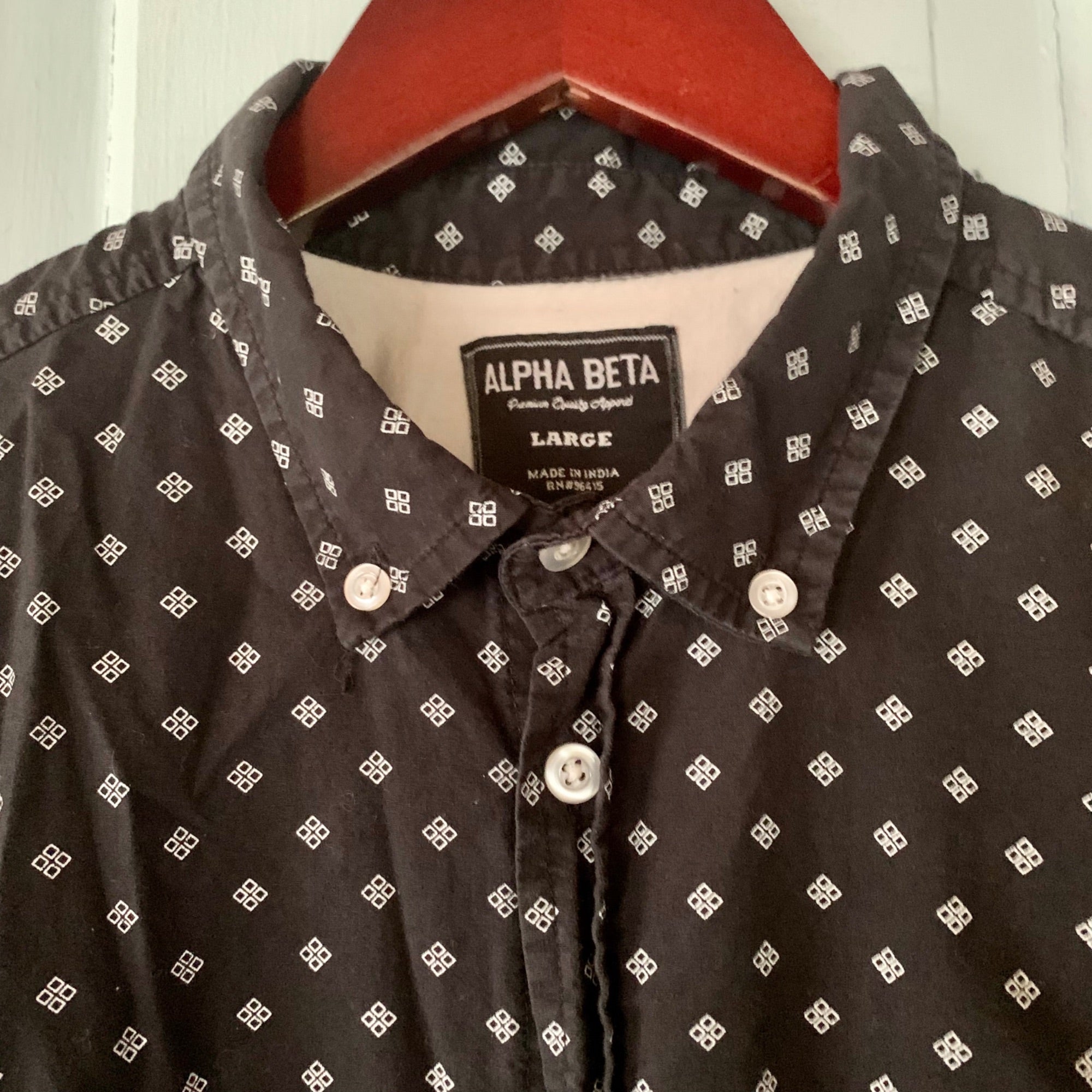 Vintage Geometric Print Button Down Large Alpha Beta 90s Black White C ...