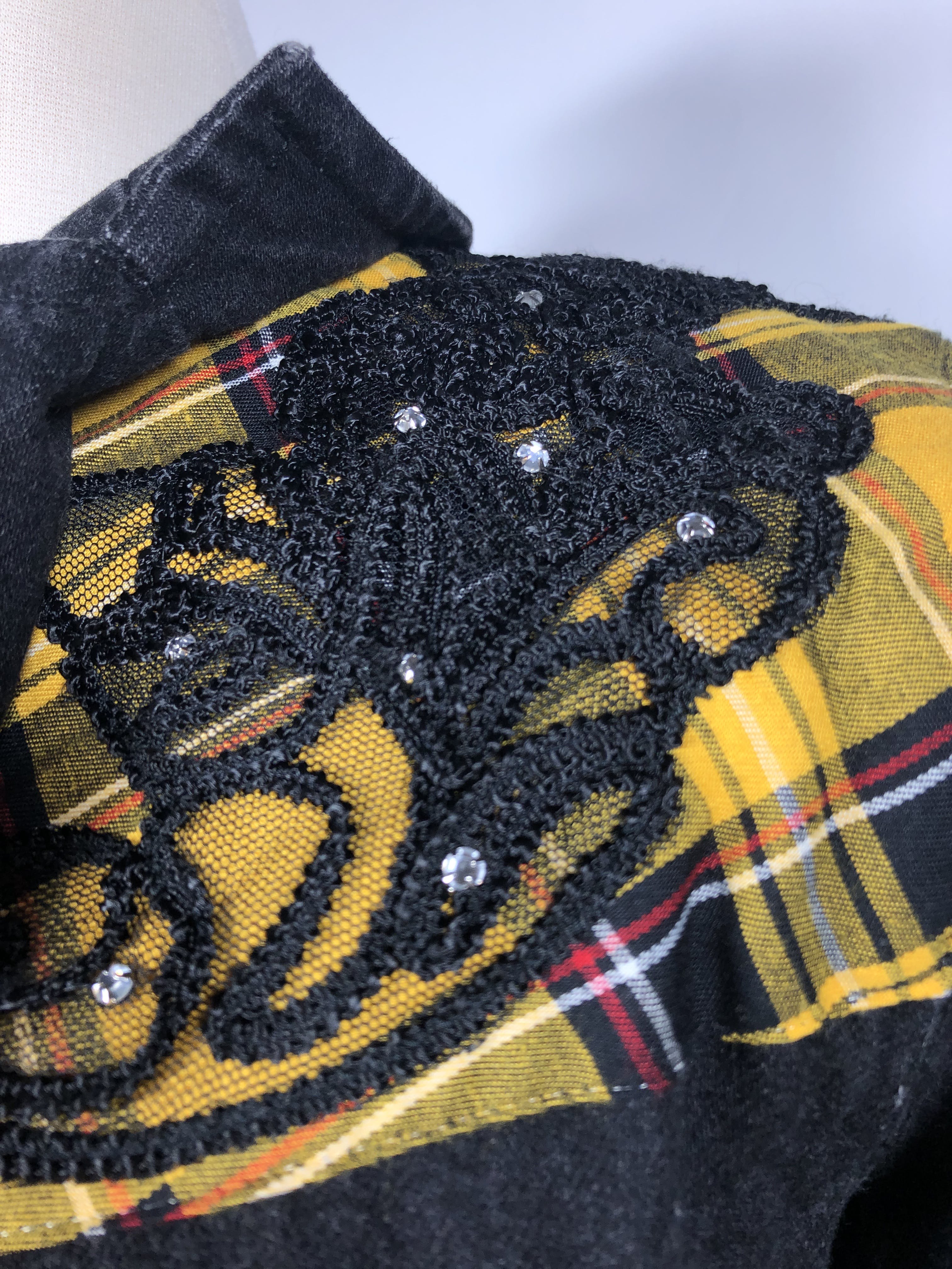 Vintage 90's Black Denim, Lace and Yellow Plaid Jacket by Caché | Shop ...