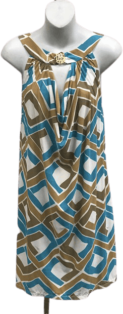 Vintage 90’s/00’s Brown, Teal and White Geometric Print Dress with ...