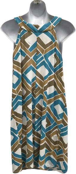 Vintage 90’s/00’s Brown, Teal and White Geometric Print Dress with ...