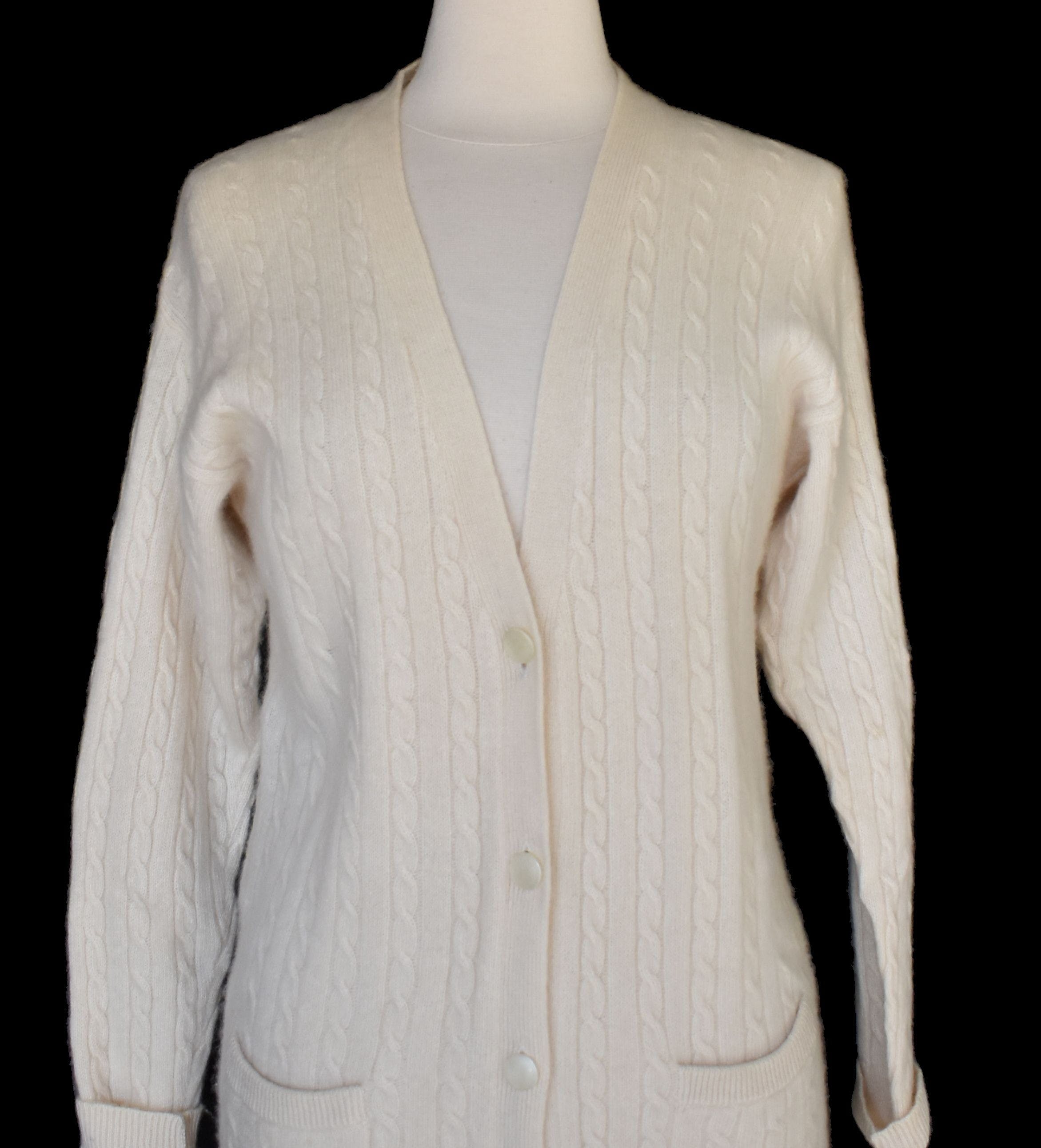Vintage 90's Cable Knit Cardigan Sweater by Neiman Marcus | Shop THRILLING