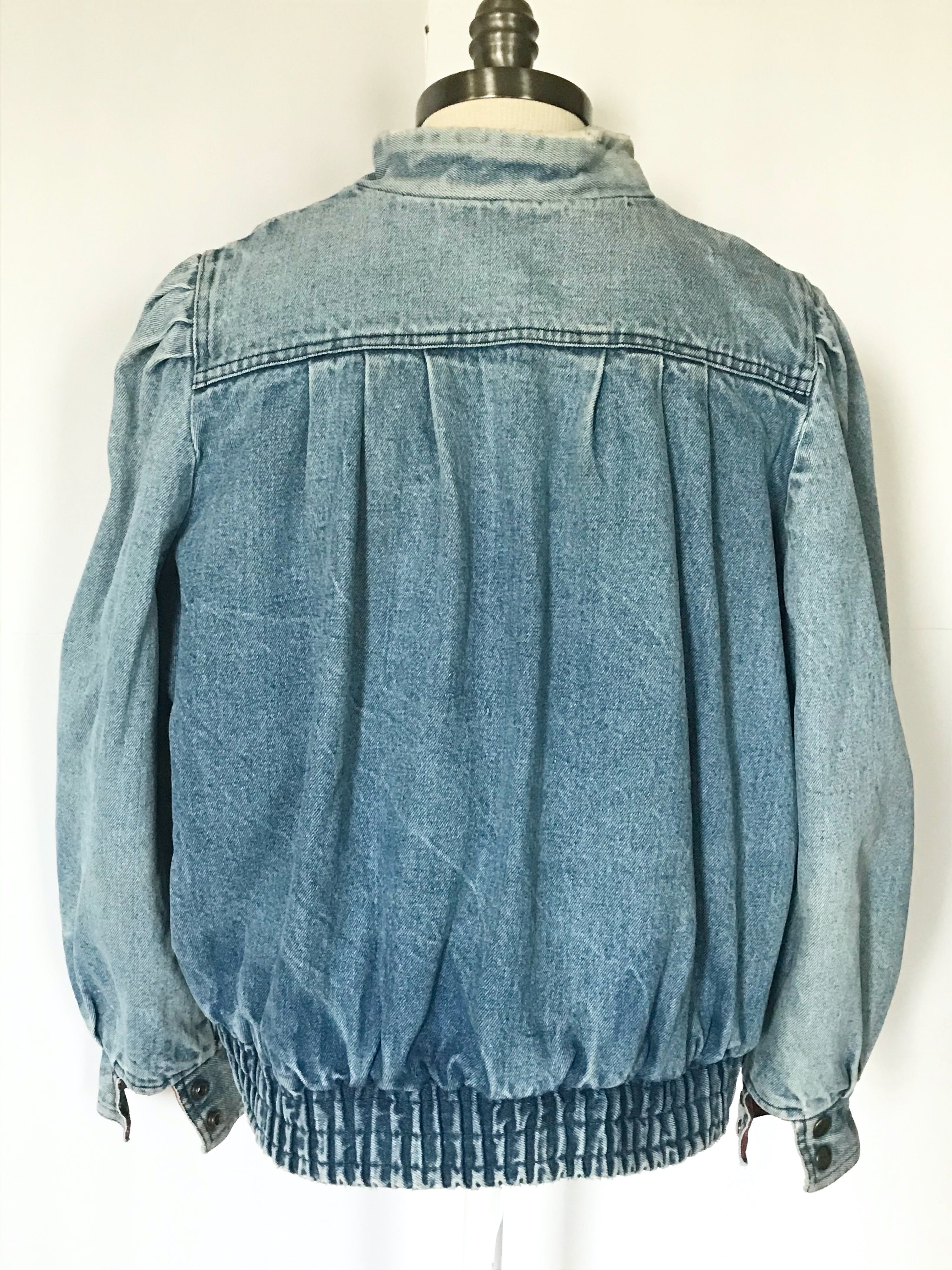 Vintage 90's Denim Bomber Jacket with Pleated Shoulders by Juterbliss ...