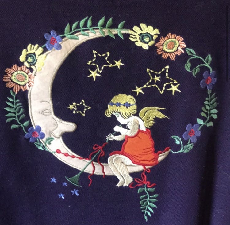 Vintage 90's Embroidered Angel and Moon Sweatshirt by Kavio | Shop ...