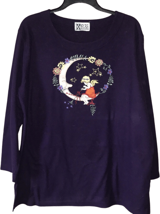 Vintage 90's Embroidered Angel and Moon Sweatshirt by Kavio | Shop ...