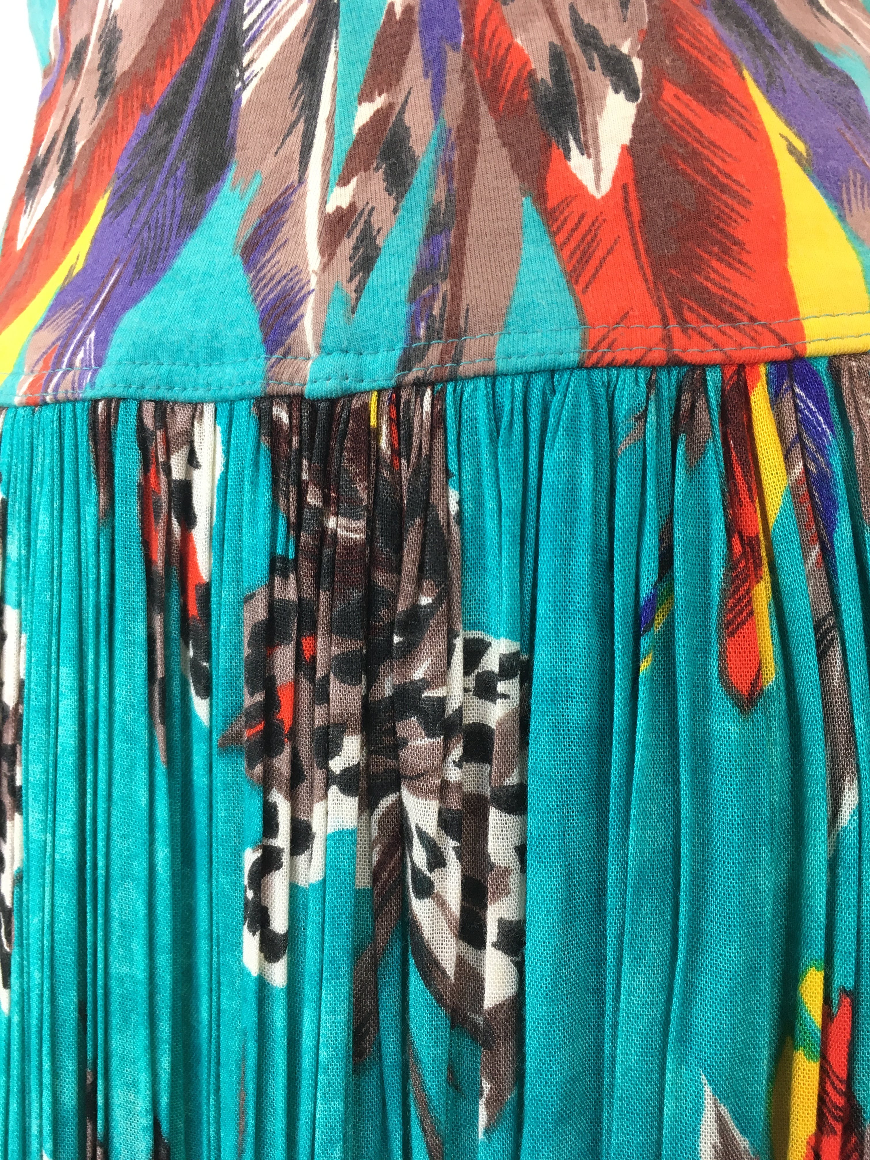 Vintage 70's Feather Print Pleated Maxi Skirt by J. Garella | Shop ...