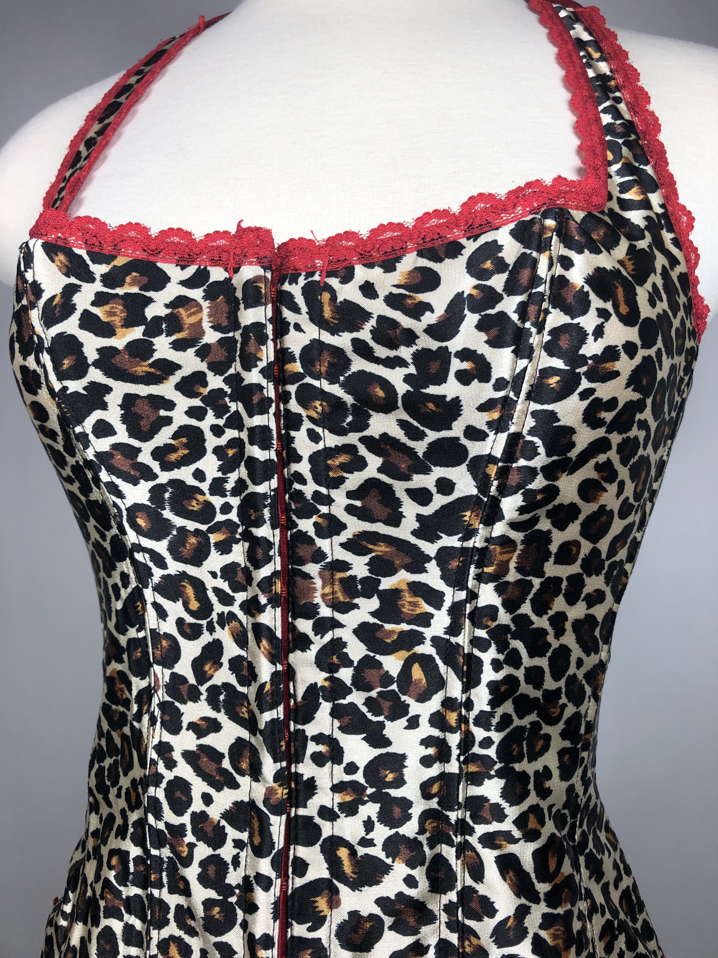 Vintage 90's Leopard Print and Red Lace Corset by Frederick’s Of ...