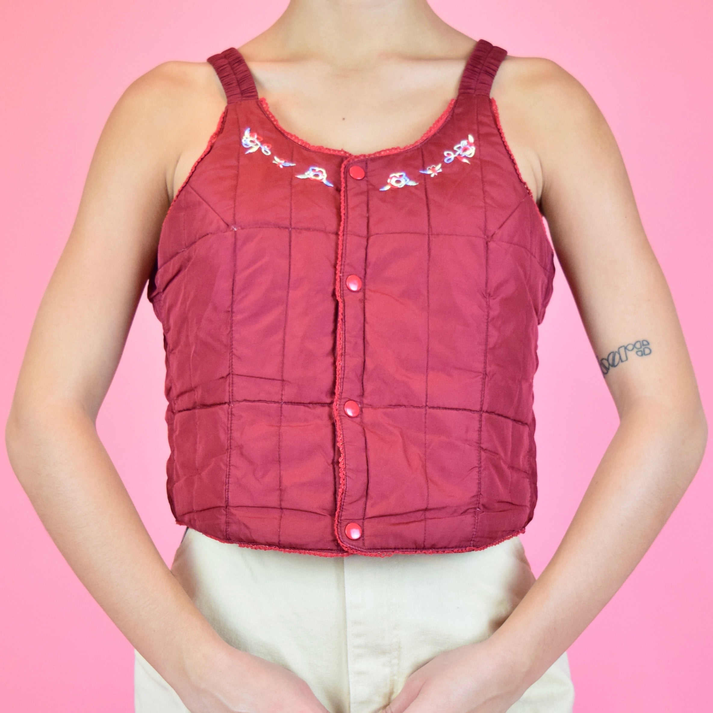 Vintage 90’s Maroon Red Ski Vest Crop Top by Yin Xing Fashion | Shop ...