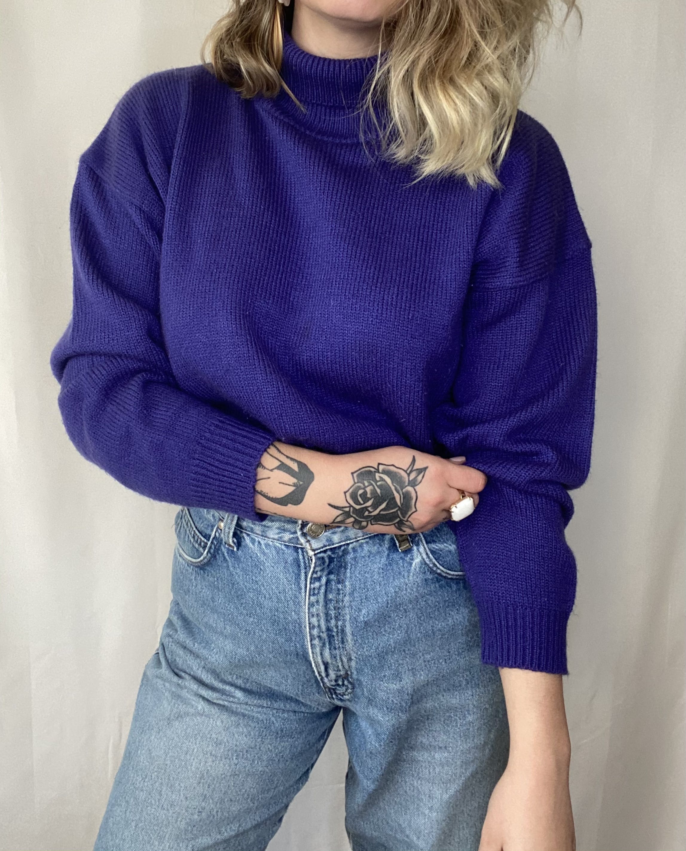 Vintage 90's Royal Purple Knit Turtleneck Sweater by One Step Up | Shop ...