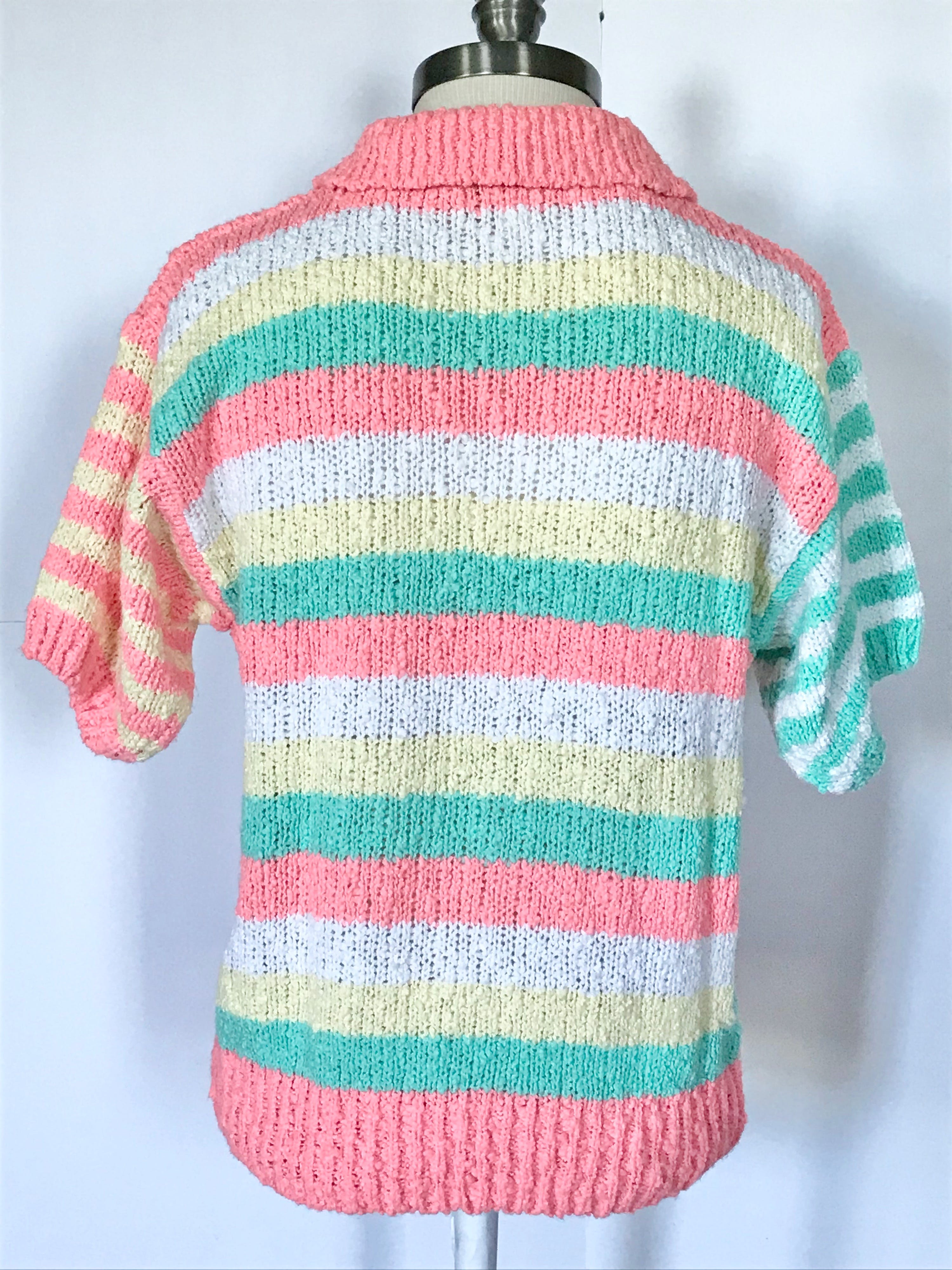 Vintage 90's Short Sleeve Stripe Collared Sweater by Objectives | Shop ...