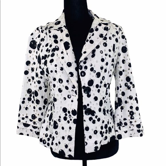 Designer Vintage Eyelets Tailored Jacket Linen Blend Quarter Length Sl ...