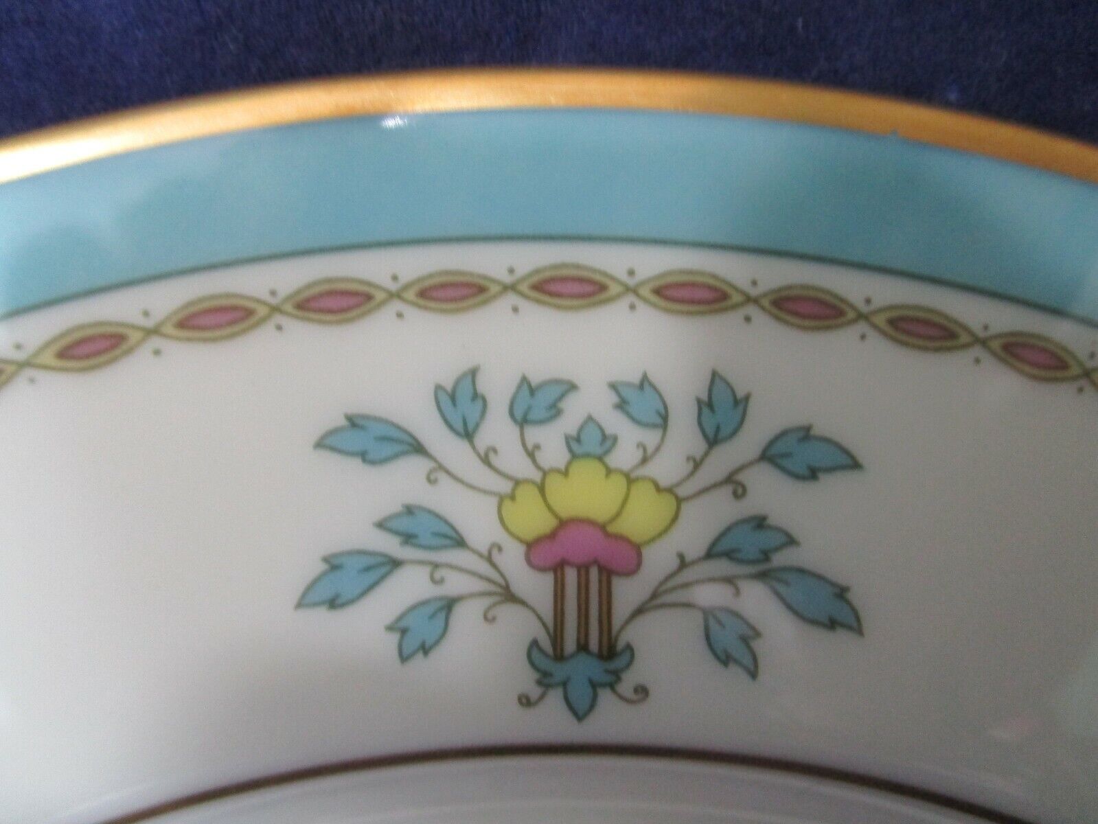 Vintage Lenox Blue Tree Dinner Plate Pink Yellow Floral Gold Backstamp ...