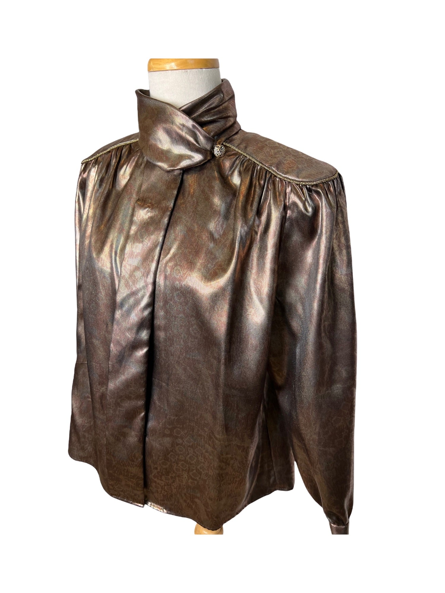 Vintage Peters and Ashley 80s Metallic Roll Neck Blouse Military ...