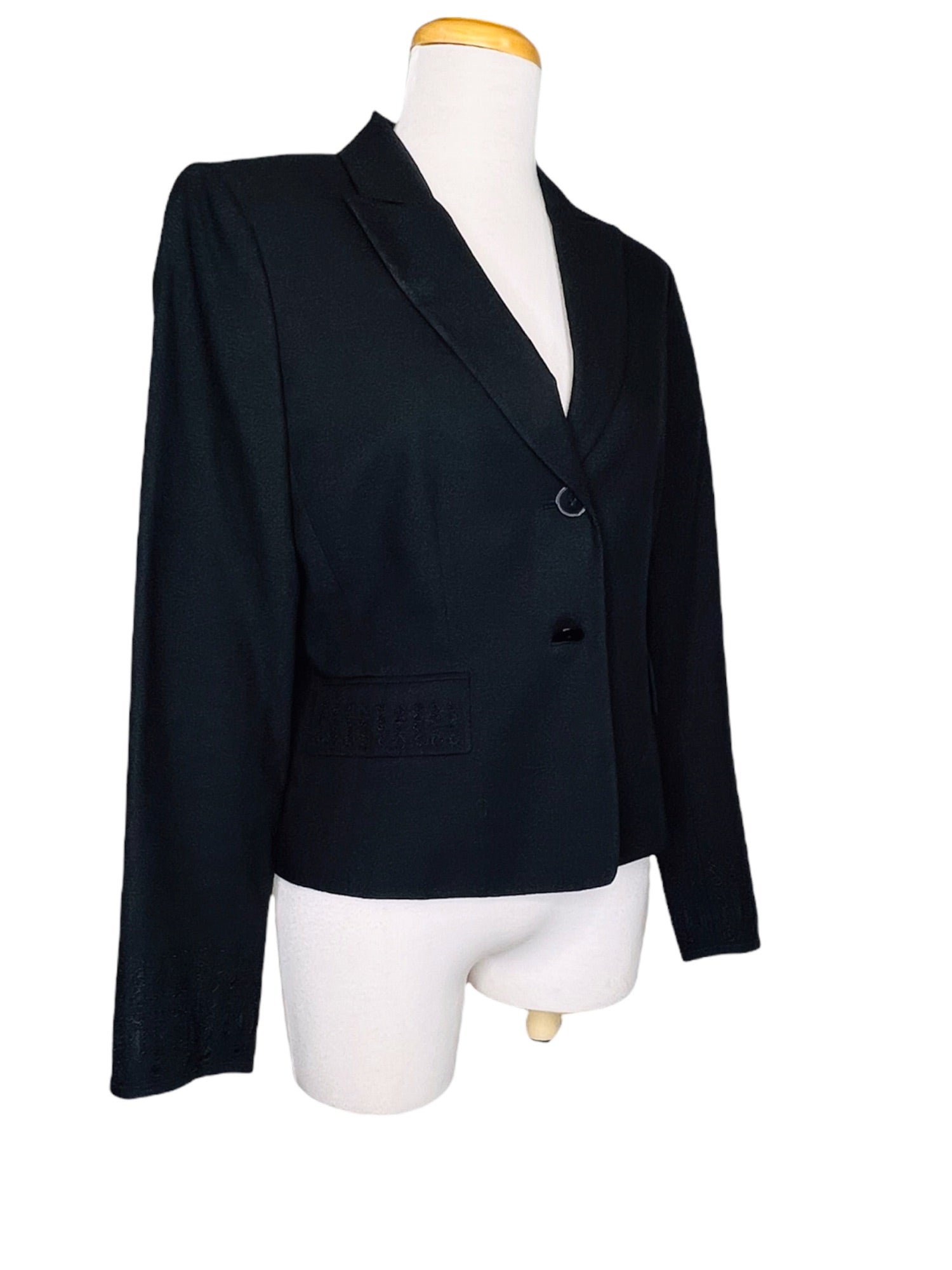 Vintage Womens Hand Beaded Black Blazer Laser Cut Accents Size 6 by ...
