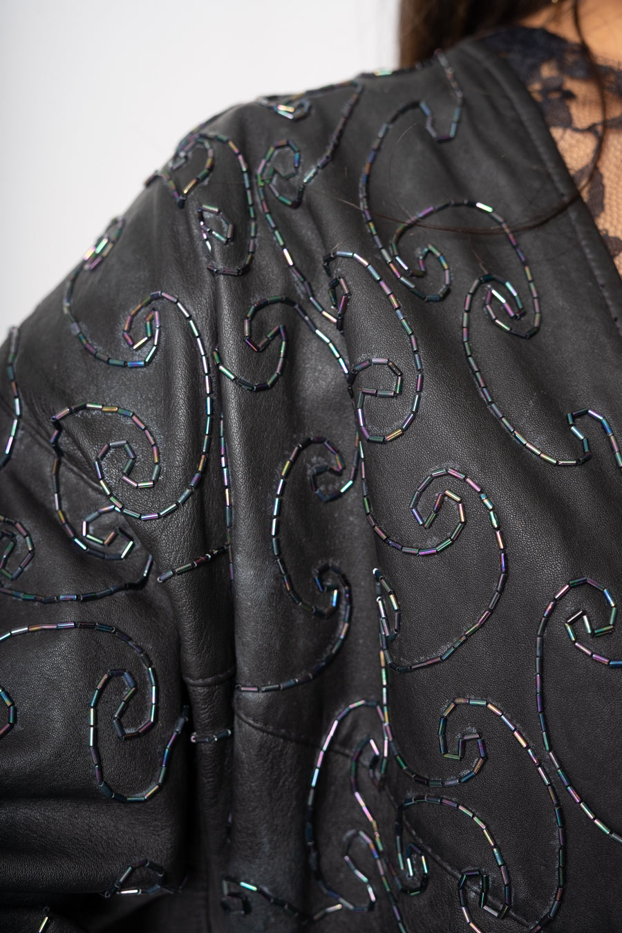 Vintage Black Sequin Leather Jacket by Kezia | Shop THRILLING