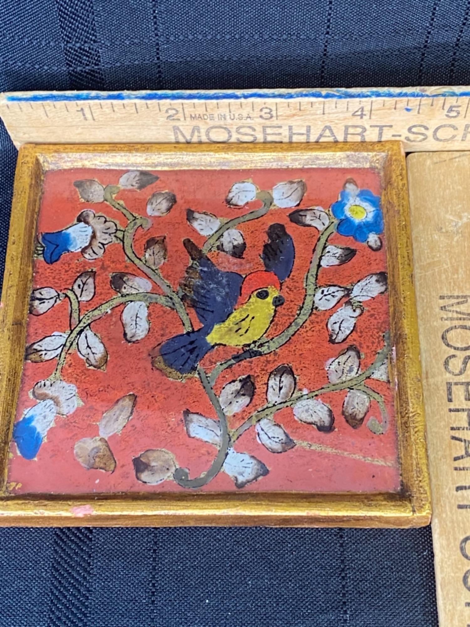 Vintage Robert M. Weiss Hand Made India Reverse Painting Coaster Bird ...