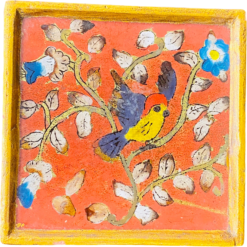 Vintage Robert M. Weiss Hand Made India Reverse Painting Coaster Bird ...