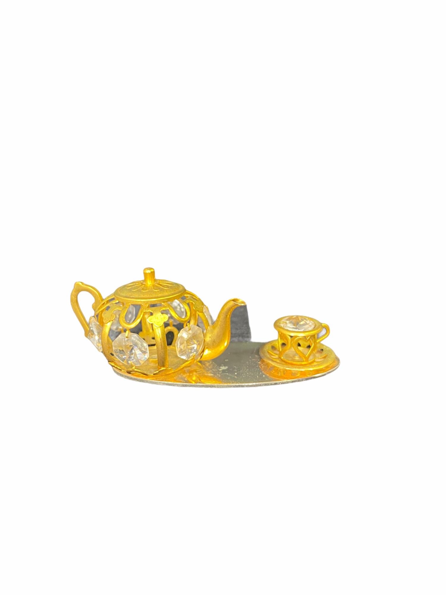 Vintage Gold Tea Set On Mirror Base Table Top Display with Swarovski ...