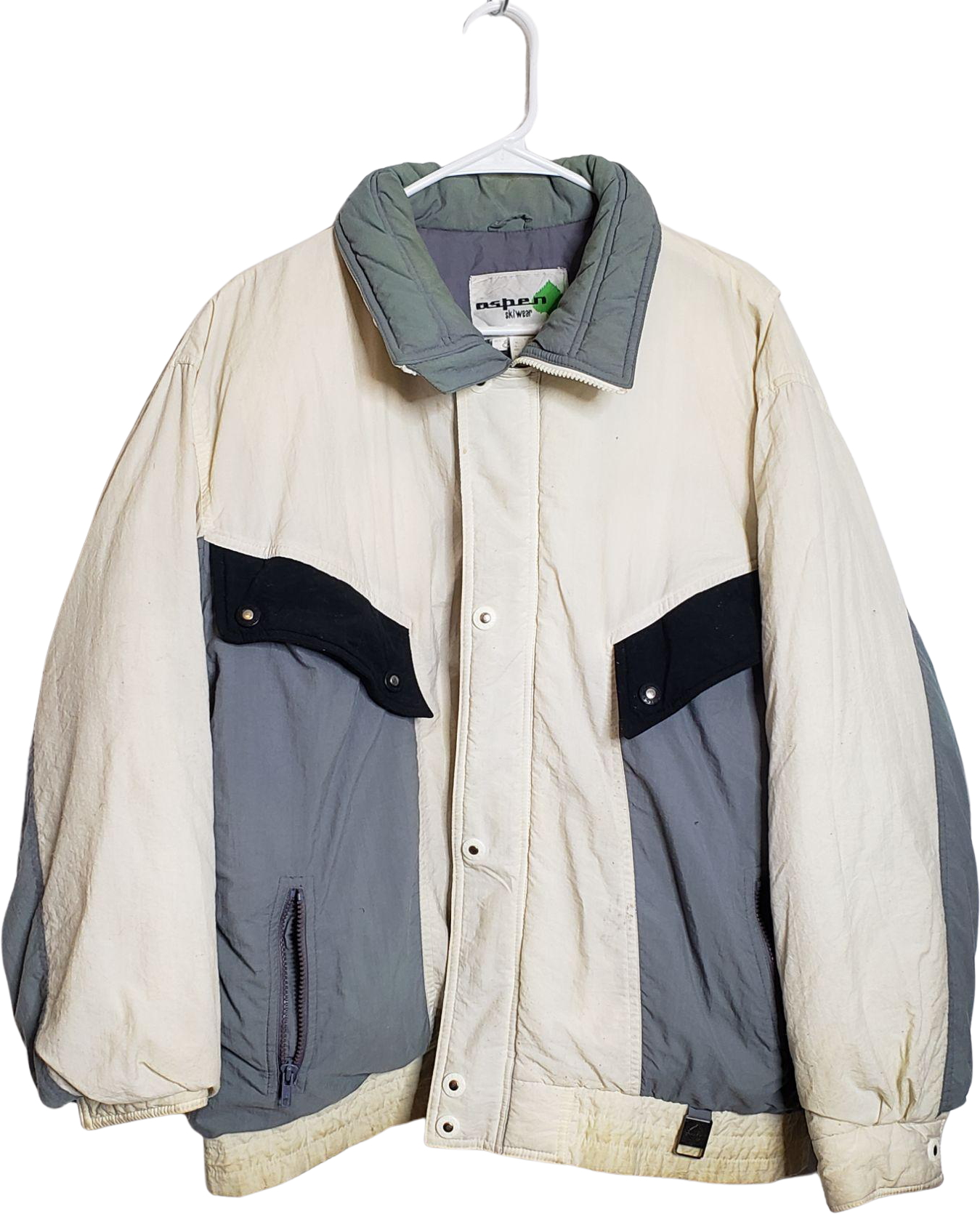 Vintage White Cream Gray Black Zip Up Puffer Jacket Coat by Aspen Ski ...