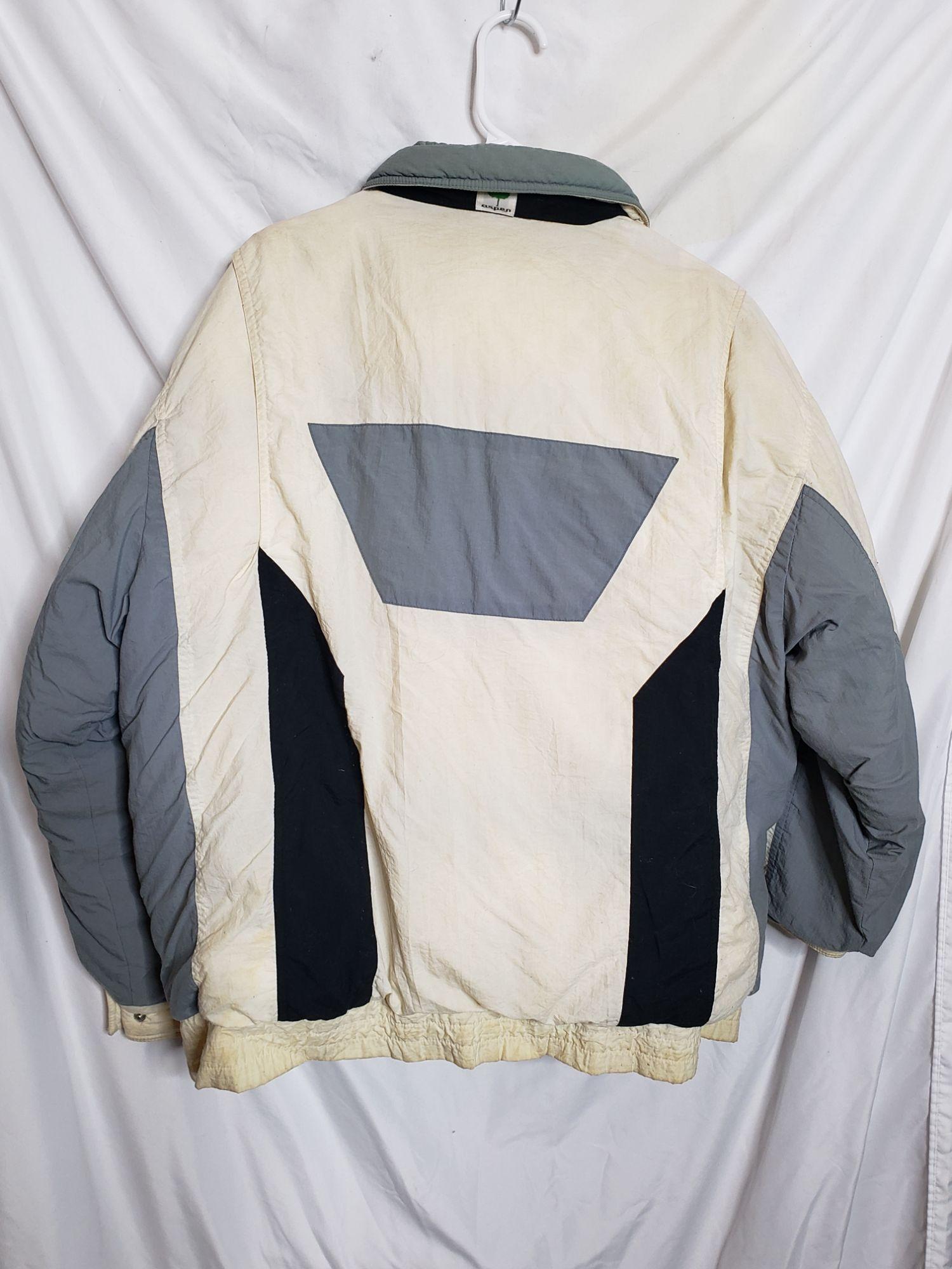 Vintage White Cream Gray Black Zip Up Puffer Jacket Coat by Aspen Ski ...