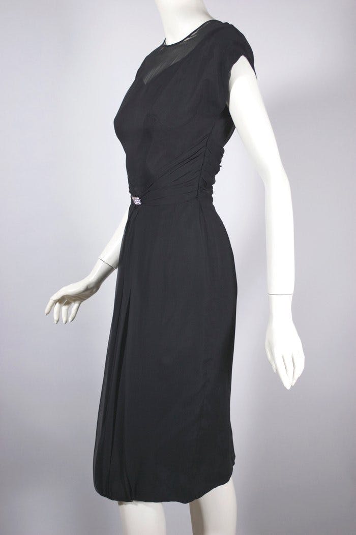 Vintage 50’s Illusion Bodice Black Chiffon Dress by Jay Original, Mel ...