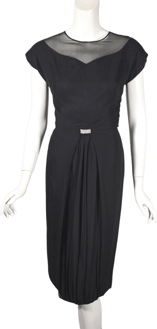 Vintage 50’s Illusion Bodice Black Chiffon Dress by Jay Original, Mel ...