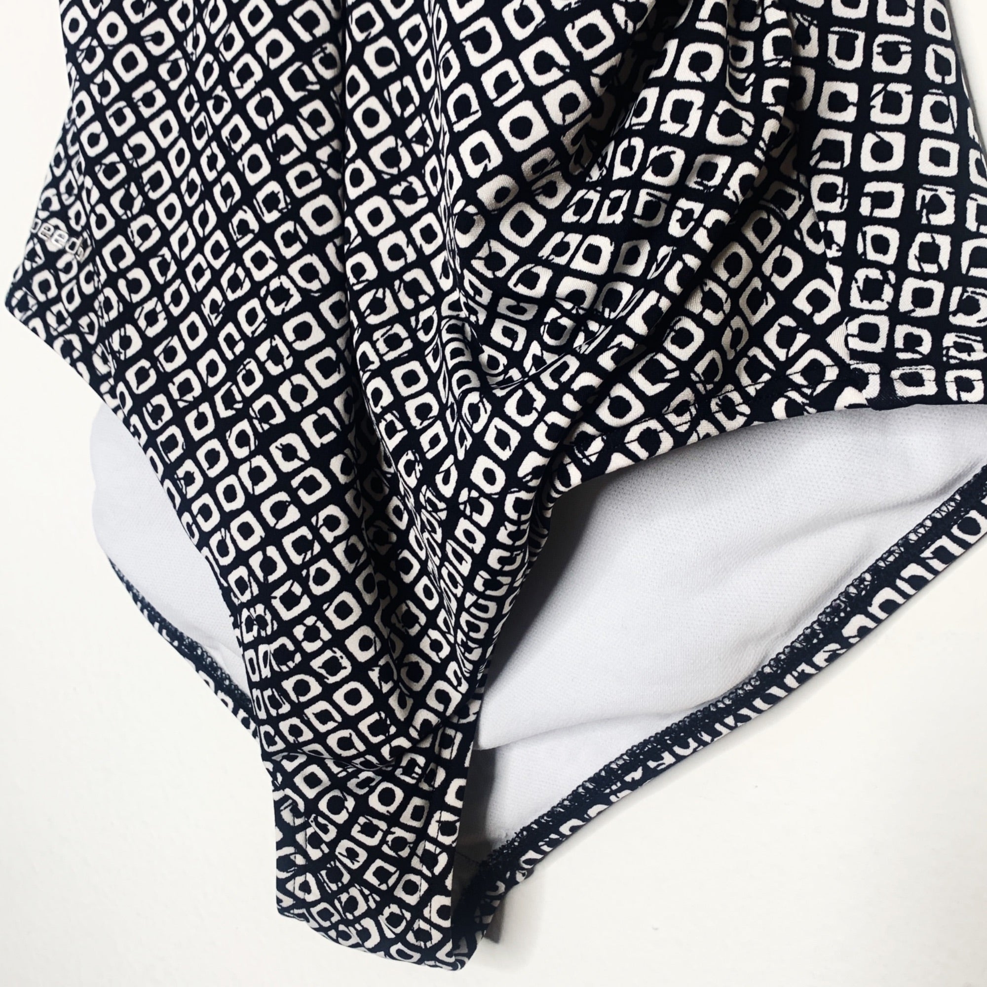 Vintage Abstract Circle Print Fitted Swimsuit One Piece Black White Low ...